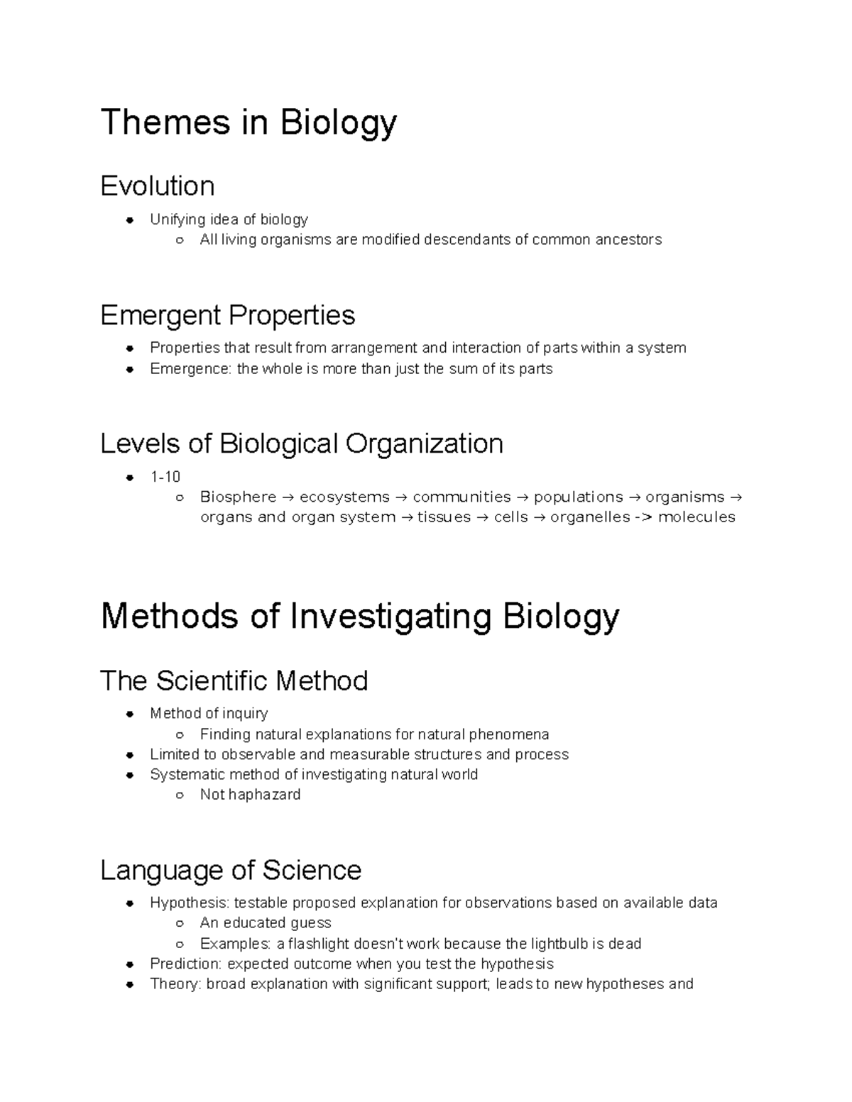 General Biology 1 - Lecture 2 - Themes in Biology Evolution Unifying ...