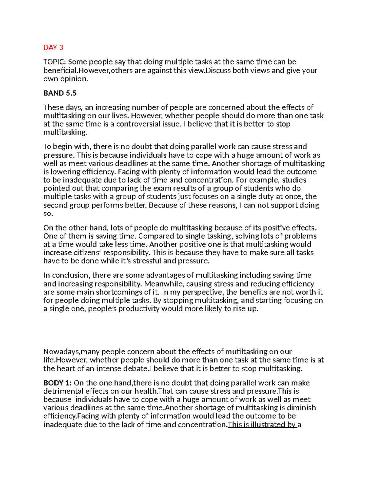 IELTS Writing Day 3: Pros and Cons of Multitasking - Band 5 Insights ...