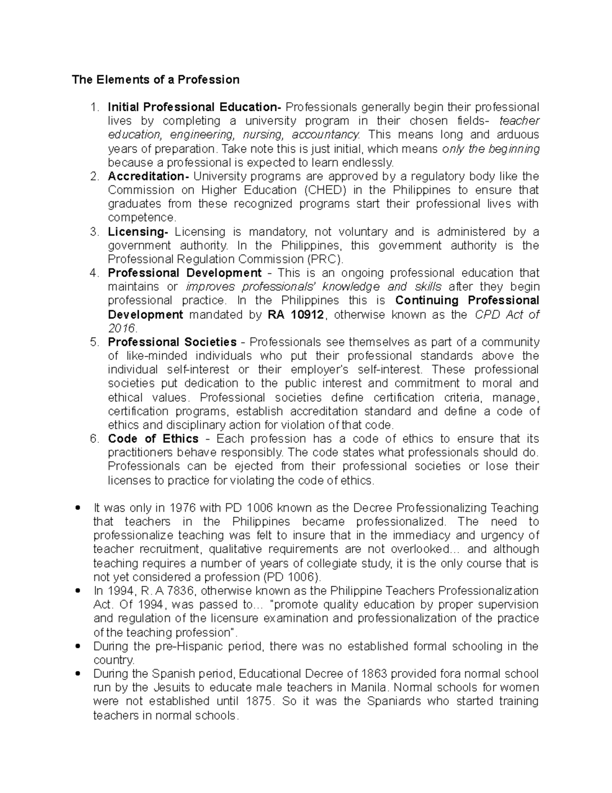 The Elements of a Profession in Teaching: A Comprehensive Overview ...