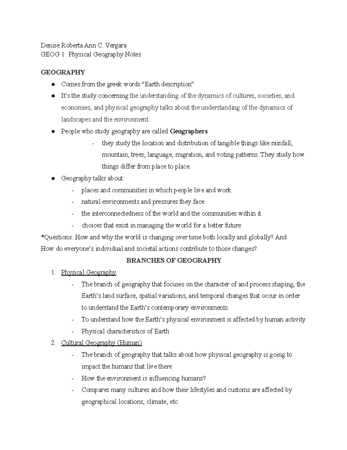 GEOG 1: Physical Geography Lecture Notes by Denise Vergara - Studocu