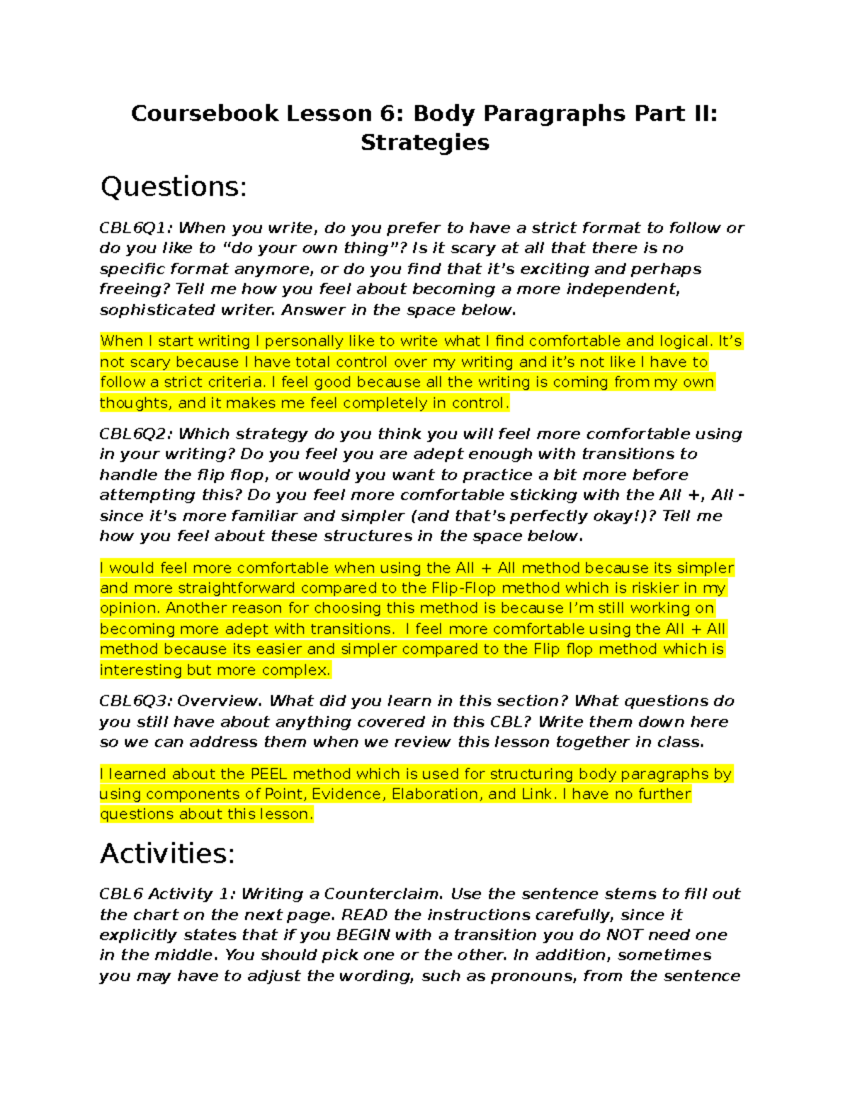 Coursebook Lesson 6: Body Paragraphs II & Writing Strategies - Studocu