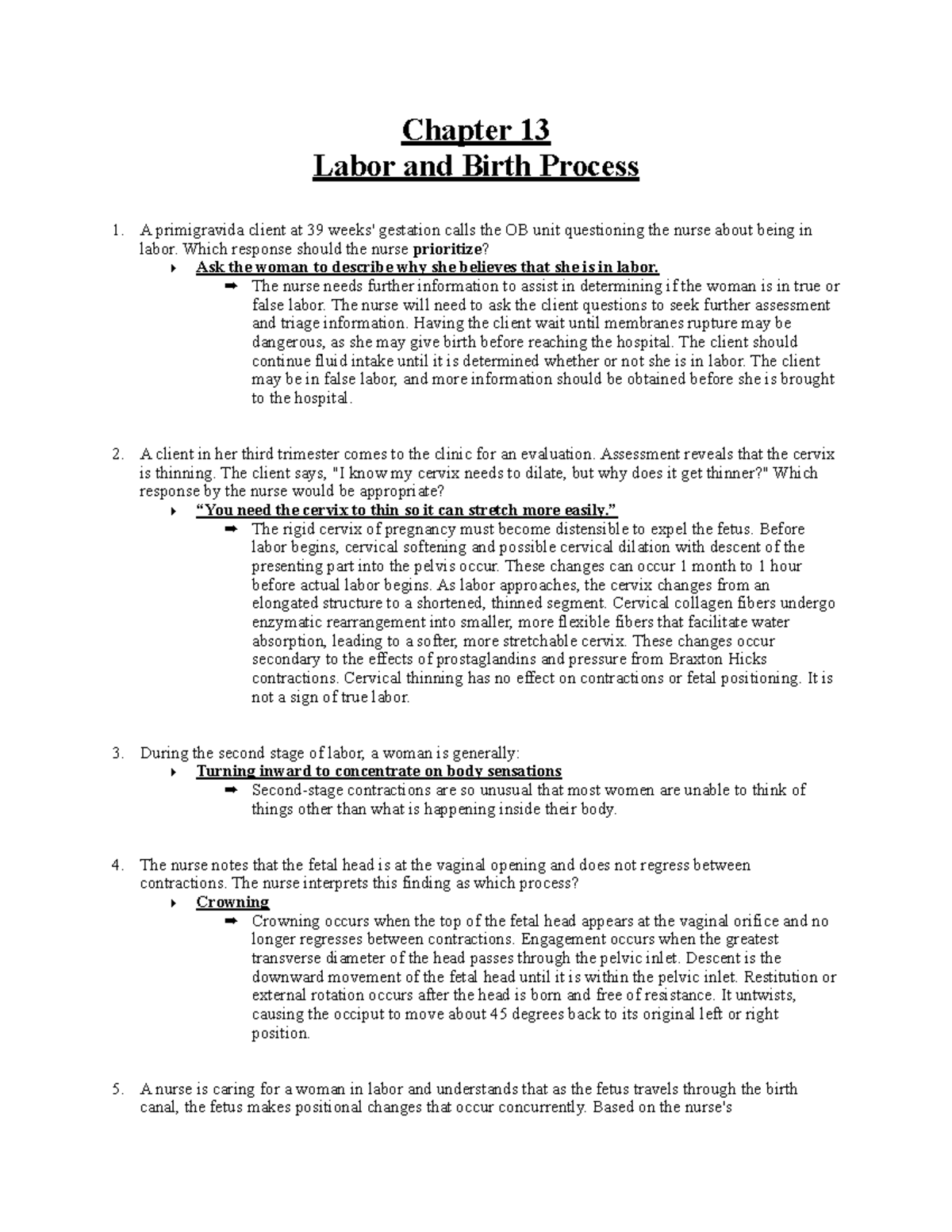 Chapter 13: Understanding the Labor and Birth Process in Nursing - Studocu