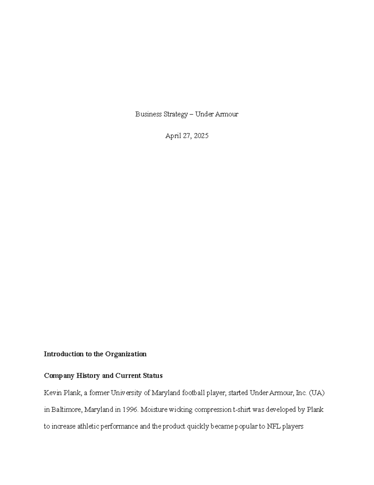 Case Analysis: Business Strategy of Under Armour (BUS 101) - Studocu