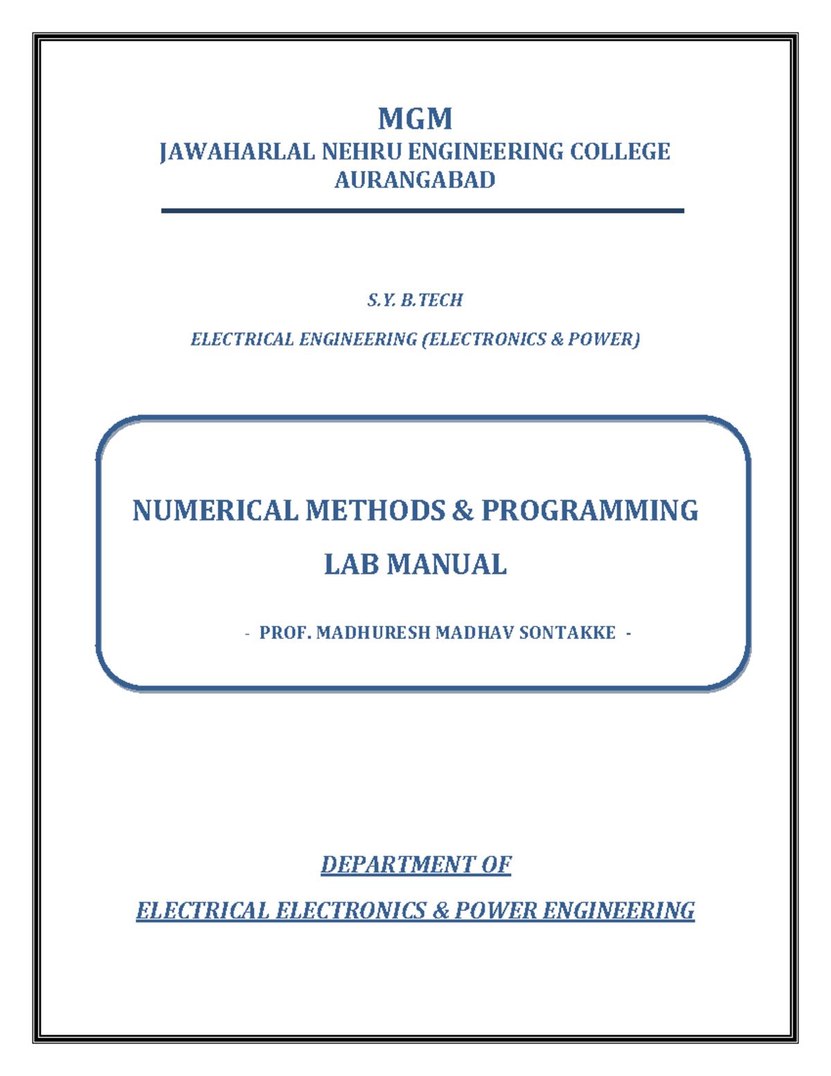 Numerical Method Lab manual (MATLAB) - MGM JAWAHARLAL NEHRU ENGINEERING ...