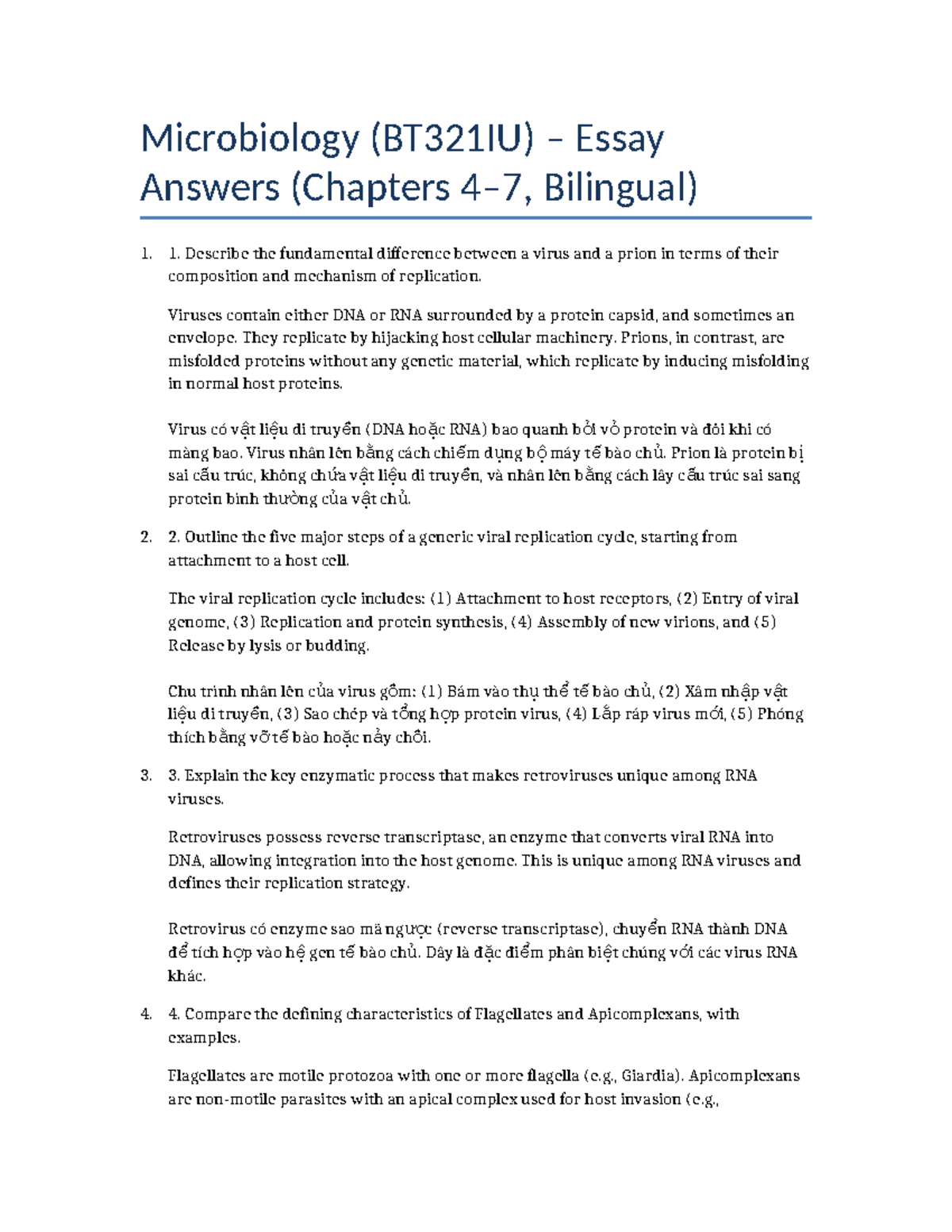 Microbiology (BT321IU) – Essay Answers (Chapters 5–7, Bilingual) - Studocu