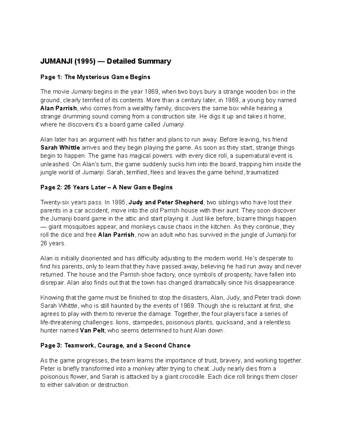 JUMANJI (1995) Detailed Summary: The Game of Adventure and Survival ...