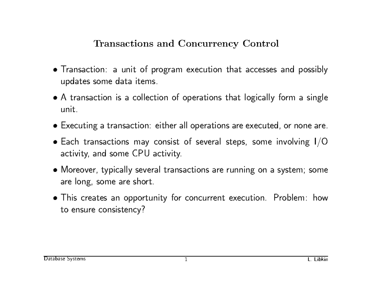mod 5 Concurrency Control: - Transactions and Concurrency Control This ...