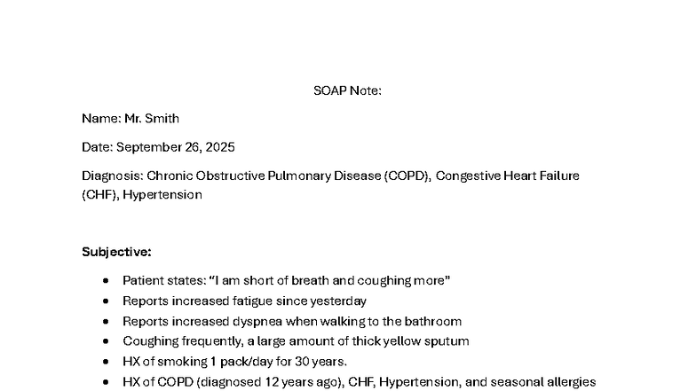 SOAP Note for Mr. Smith: COPD, CHF, & Hypertension Management - Studocu
