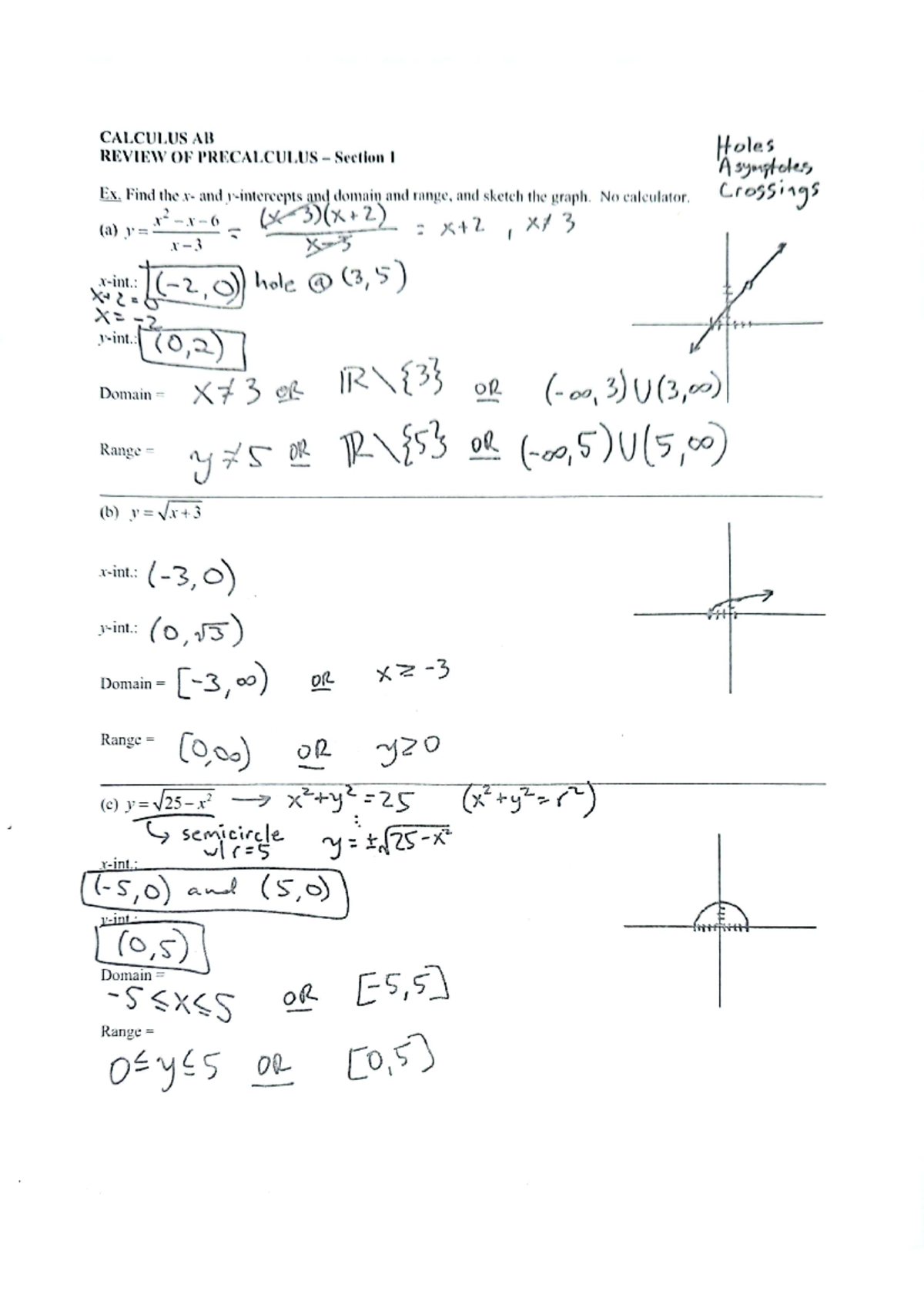 AB+unit+1 - logs and stuff - CALCULUS AB REVIEW OF PRECALCULUS Section ...