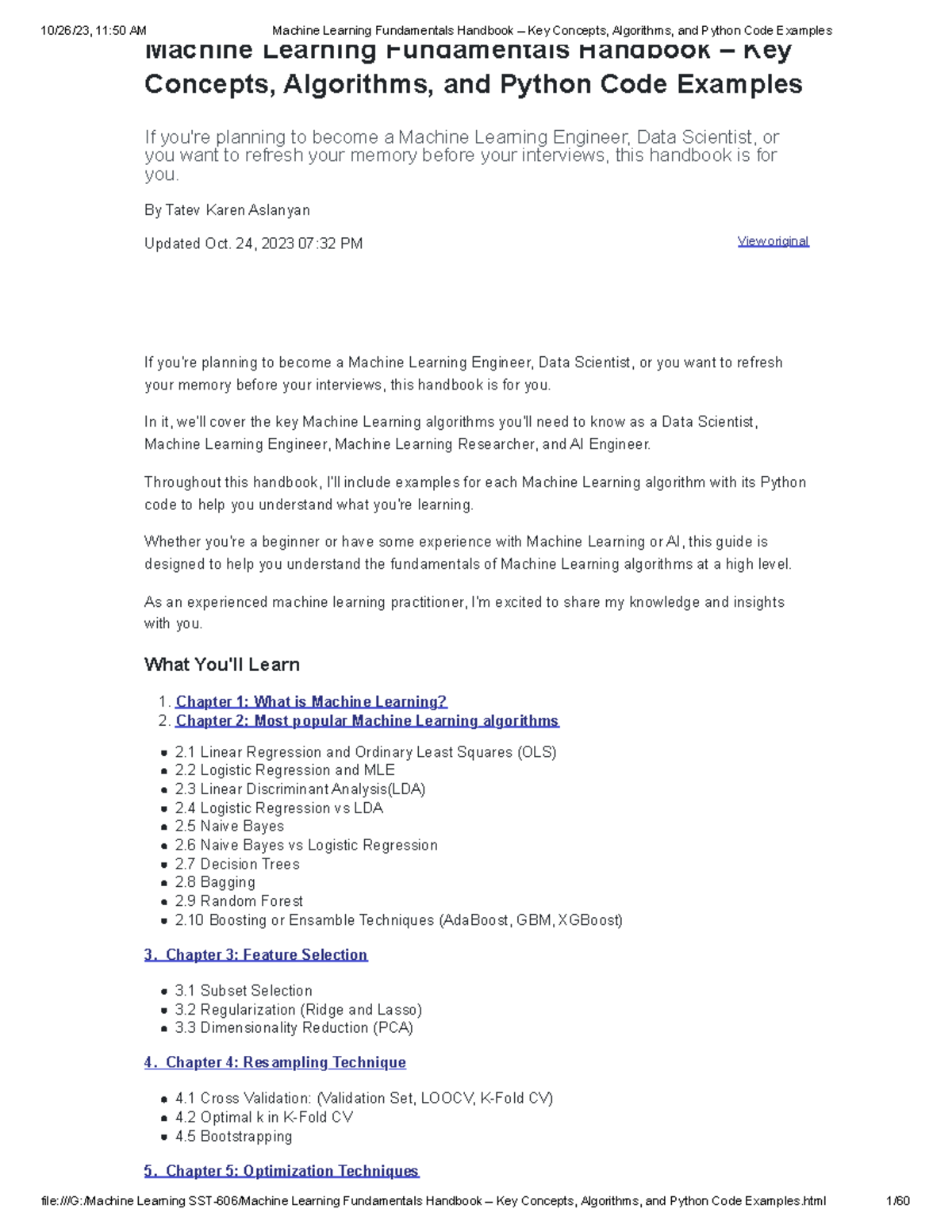 "ML Fundamentals Handbook: Key Concepts & Python Examples (ML101 ...