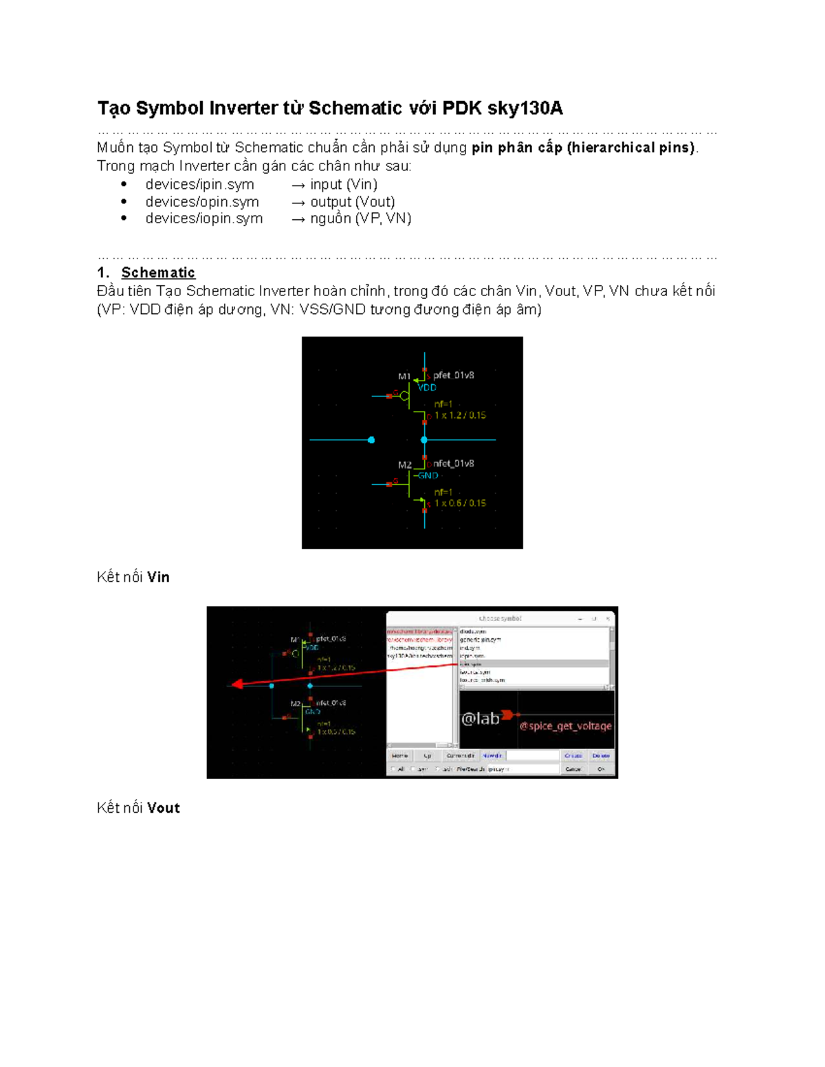 Tạo Symbol Inverter từ Schematic - PDK sky130A - Studocu