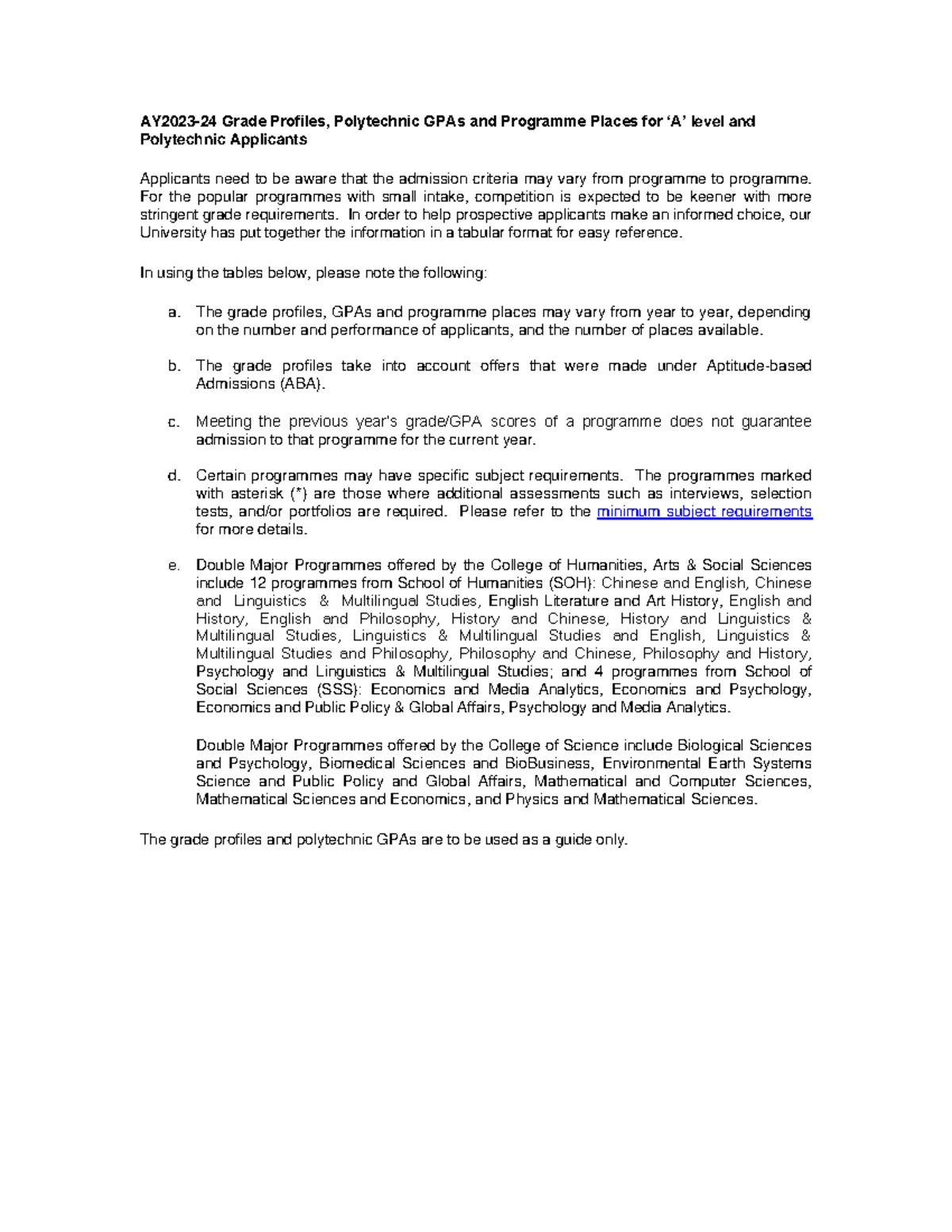 NTU IGP - AY 2023-24 Grade Profiles & Poly GPA for Applicants - Studocu