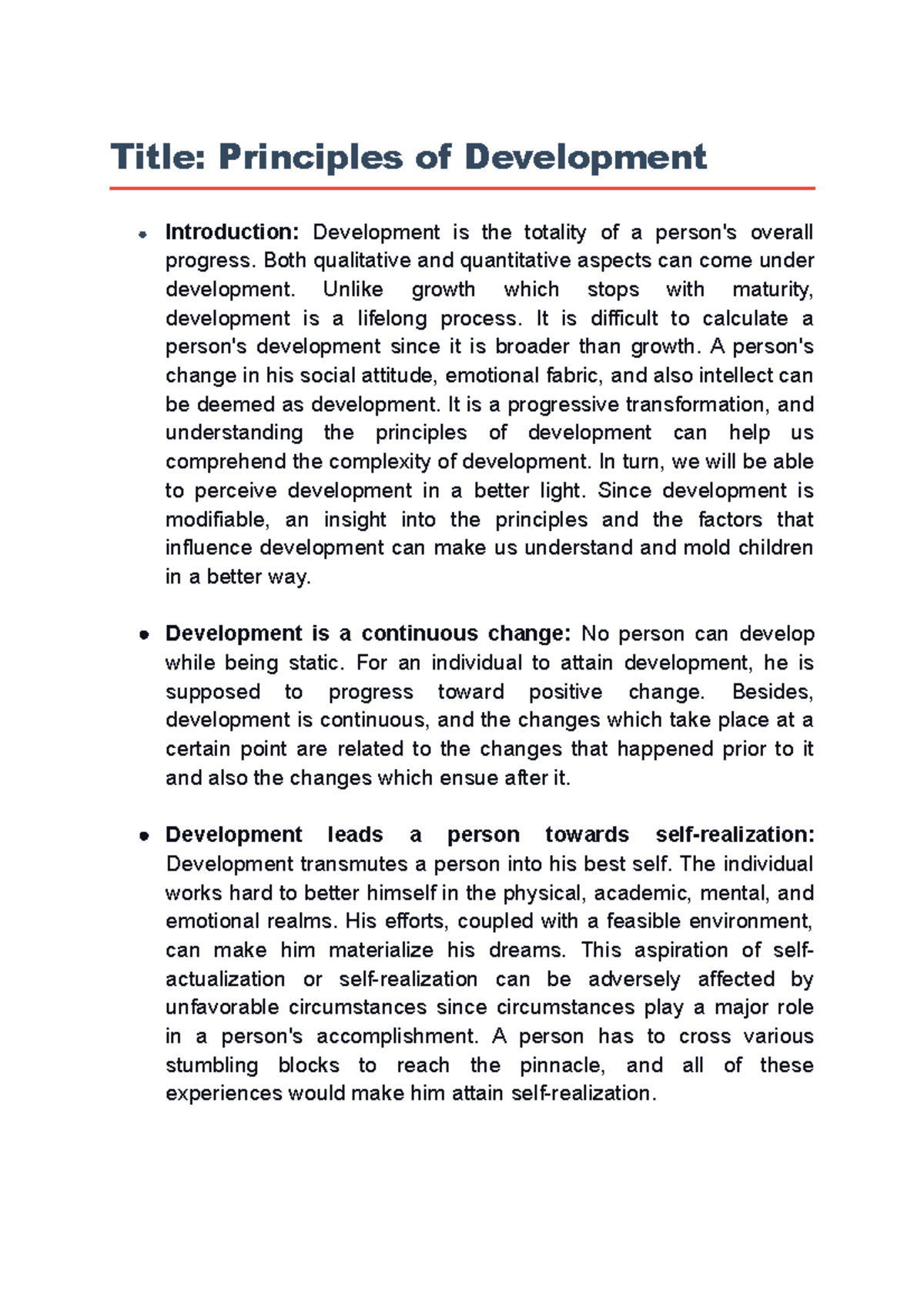 Psychology principles of development - Title: Principles of Development ...