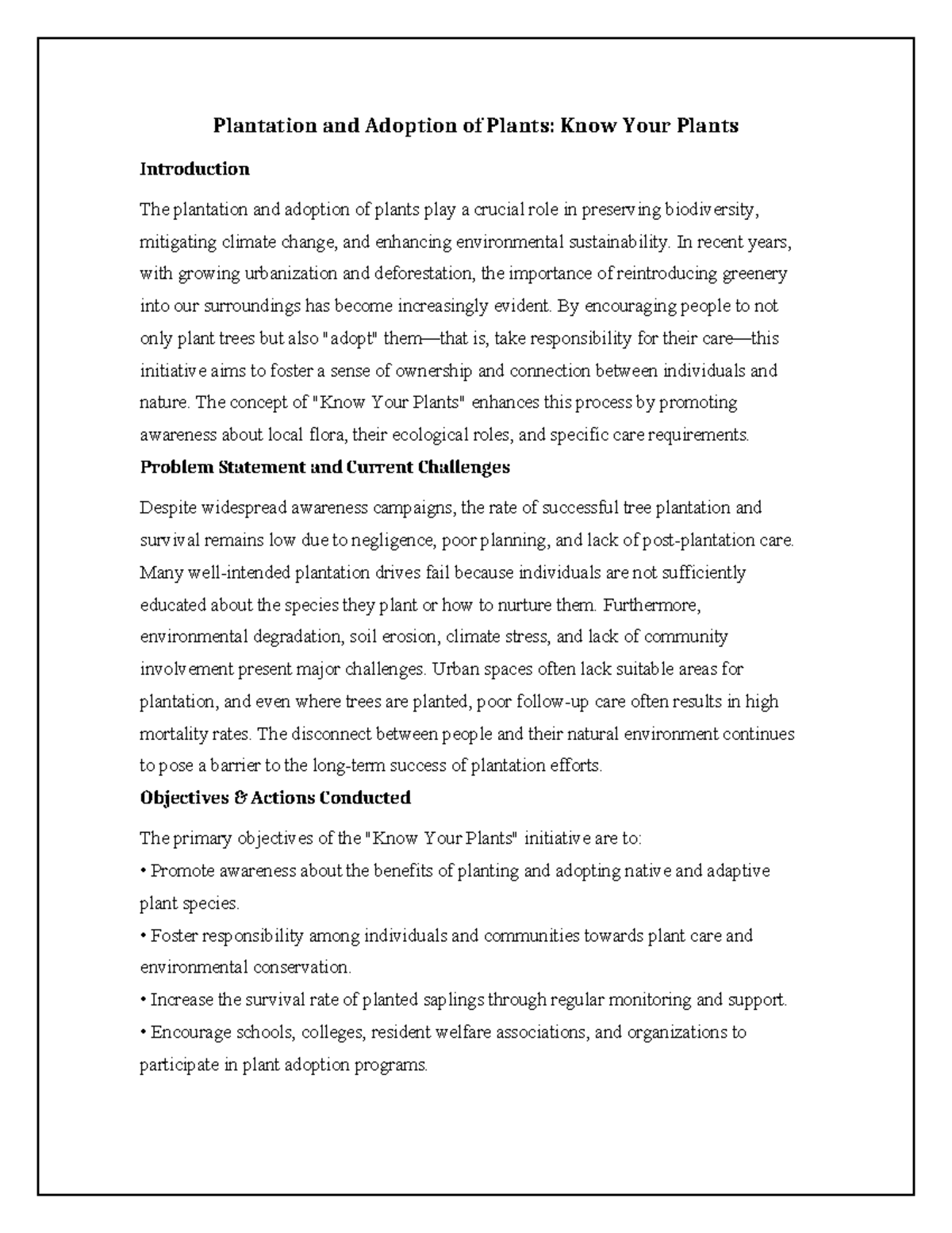 Plantation and Adoption of Plants: Strategies for Community Engagement ...