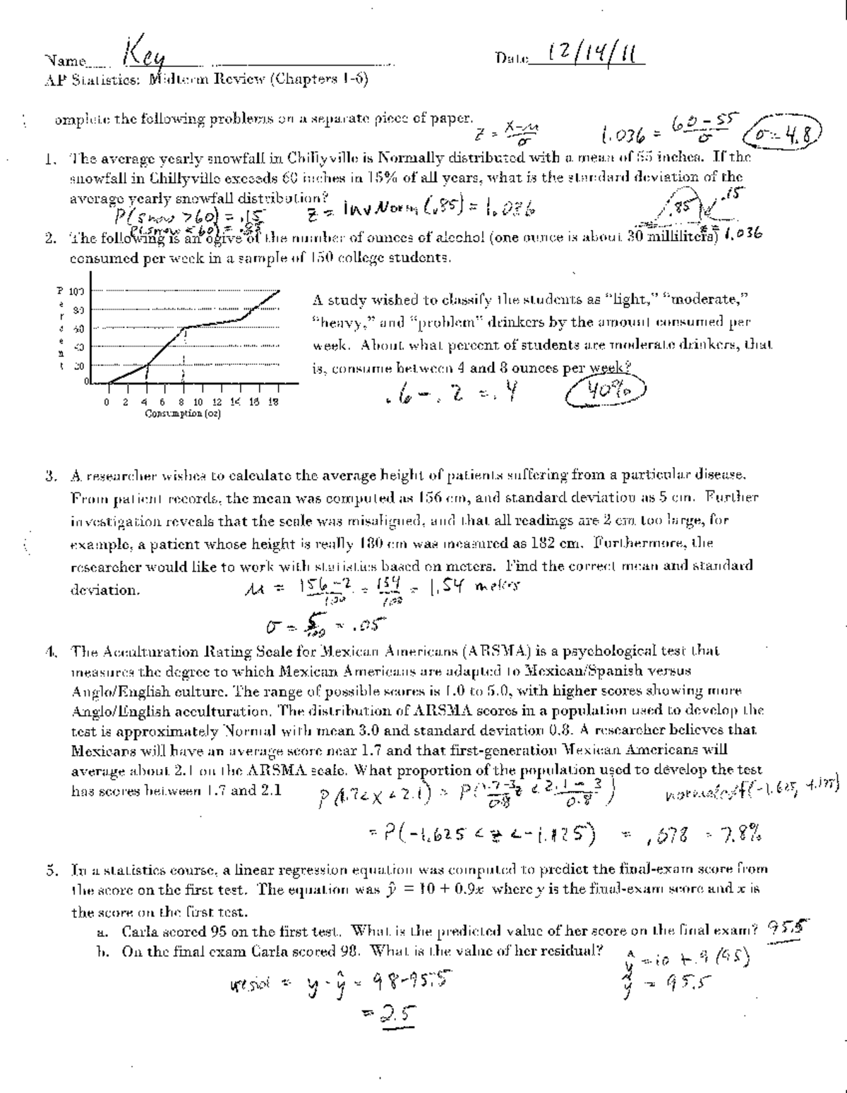 AP Statistics Midterm Exam Part 1 Review: Key Answers and Insights - Studocu