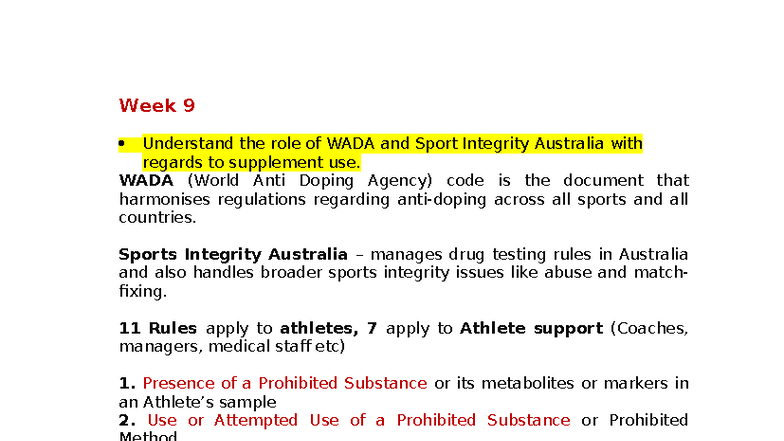 Week 9-12 Summary: WADA, Sport Integrity, and Female Athlete Insights ...