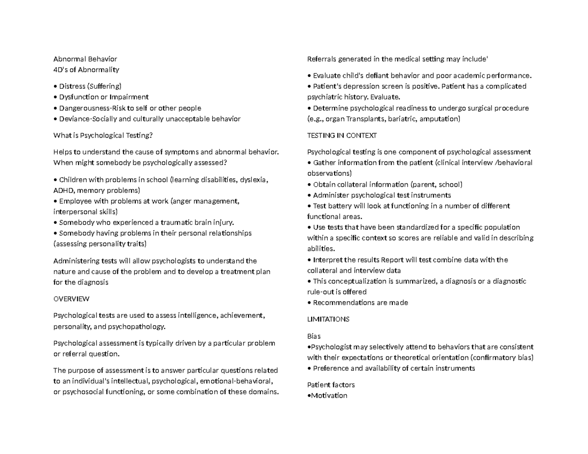 Psychological Assessment of Abnormal Behavior: A Comprehensive Overview ...