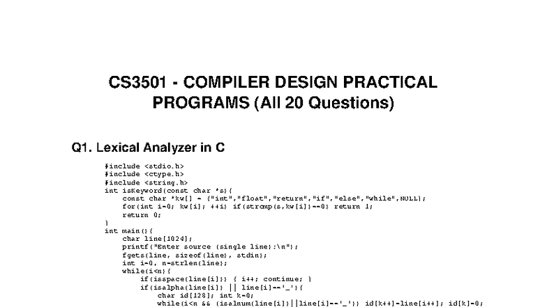 CS3501 Compiler Design Programs - CS3501 - COMPILER DESIGN PRACTICAL ...