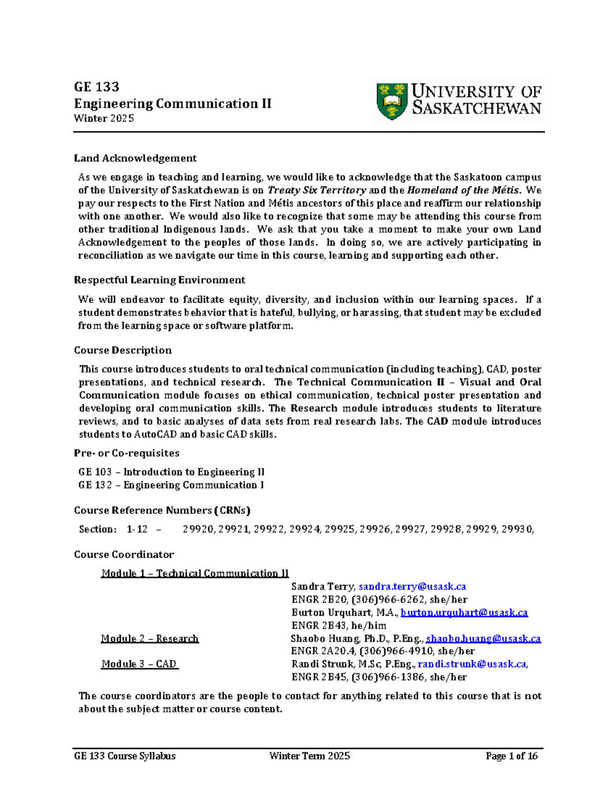 GE 133 Course Syllabus: Engineering Communication II Winter 2025 - Studocu