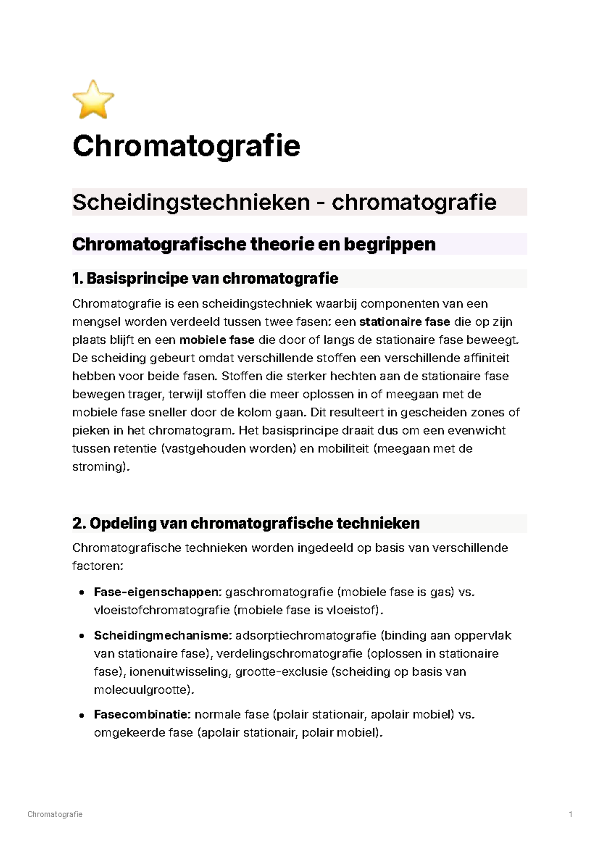 Chromatografie - Samenvatting van Scheidingstechnieken en Theorie - Studocu