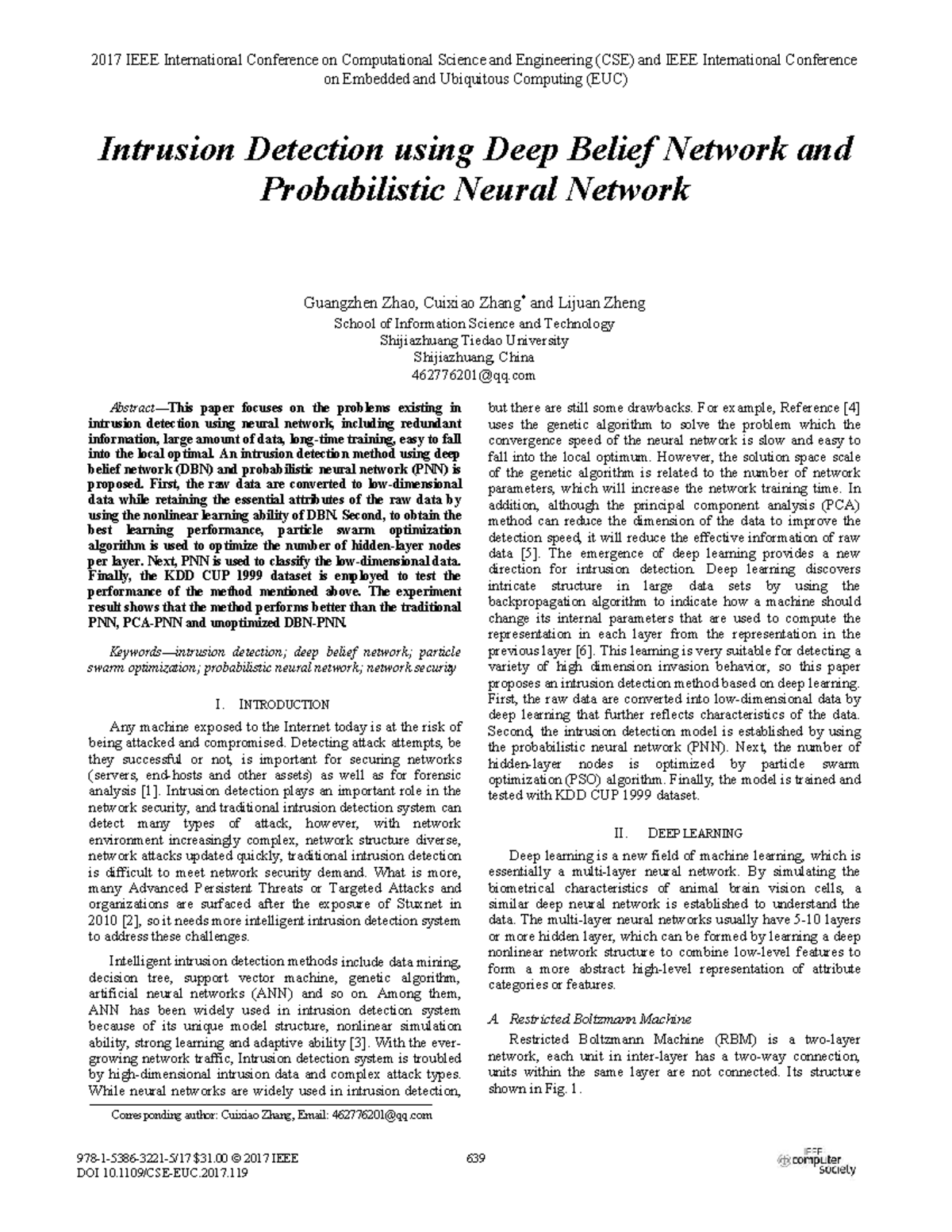 Intrusion Detection Method Using DBN & PNN: 2017 CSE & EUC Conference - Studocu