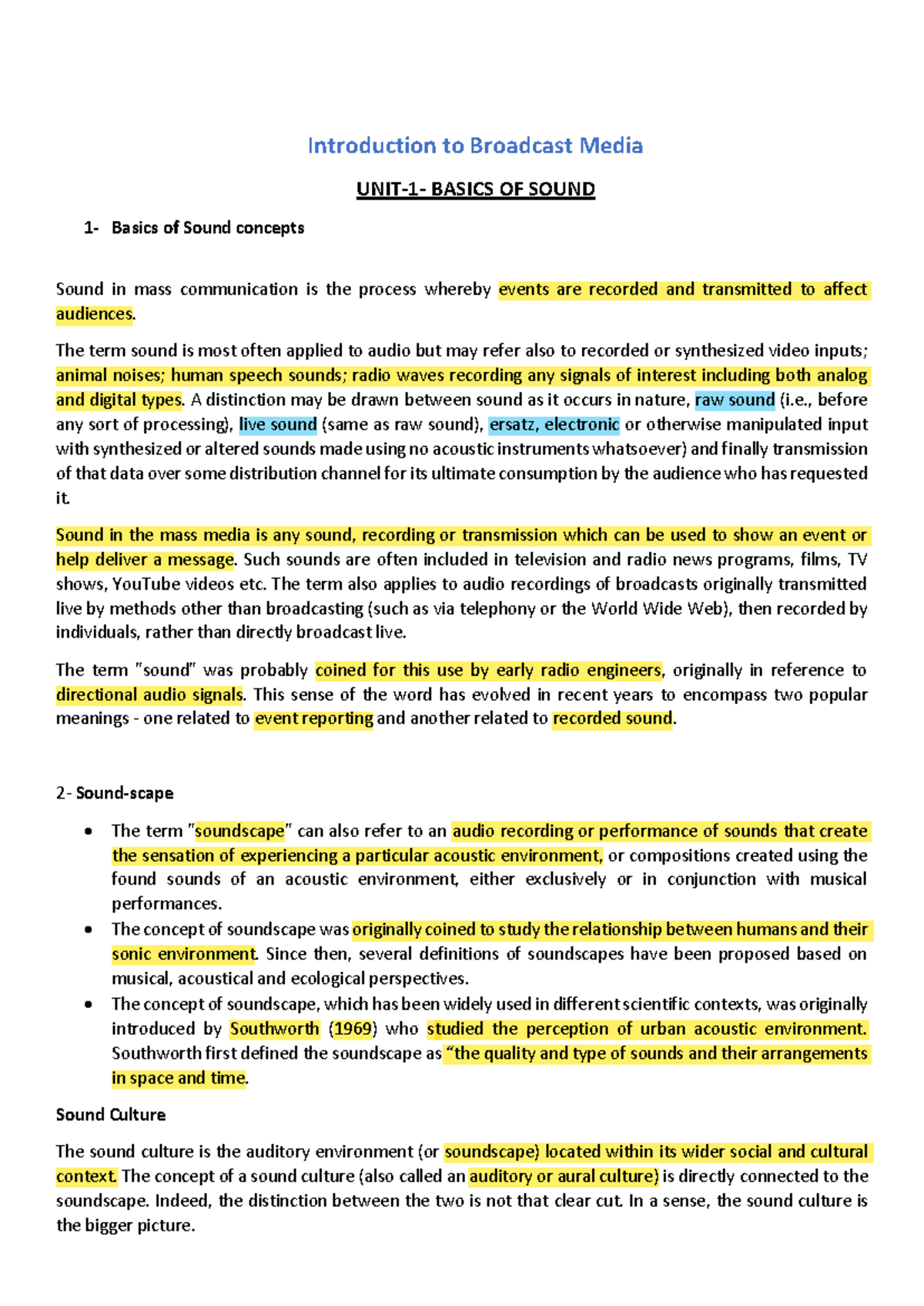 Complete Notes on Introduction to Broadcast Media (Course Code: BMC101 ...
