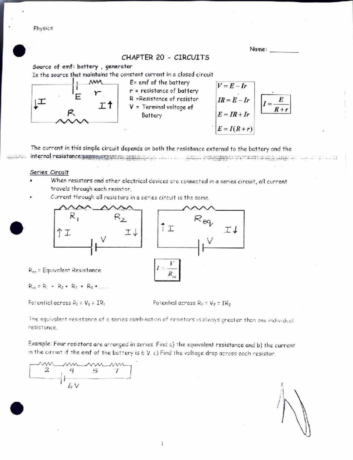 Physics 101: Chapter 20 - Circuits and Sources of EMF - Studocu