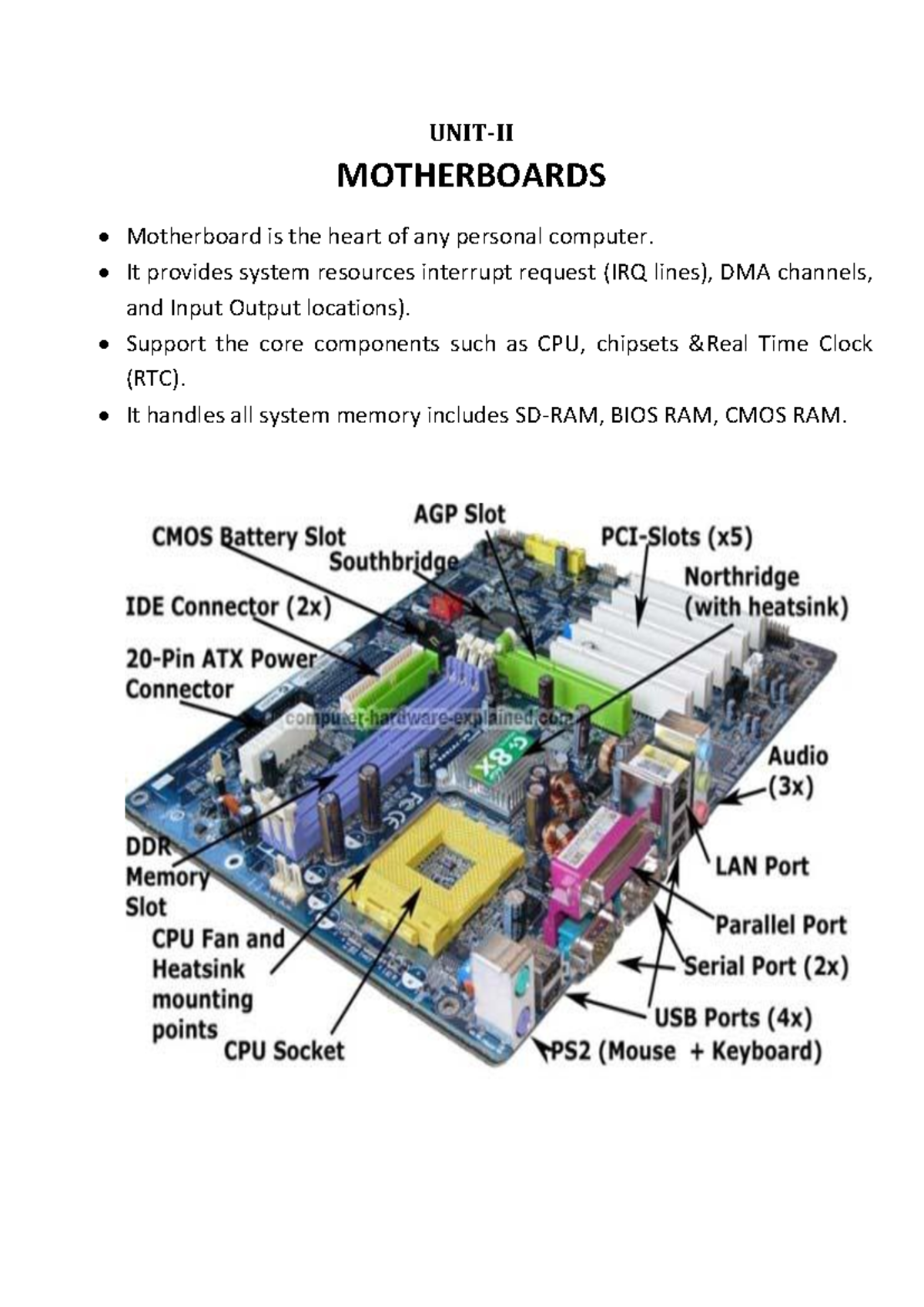 Motherboards Notes - UNIT-II MOTHERBOARDS Motherboard is the heart of ...