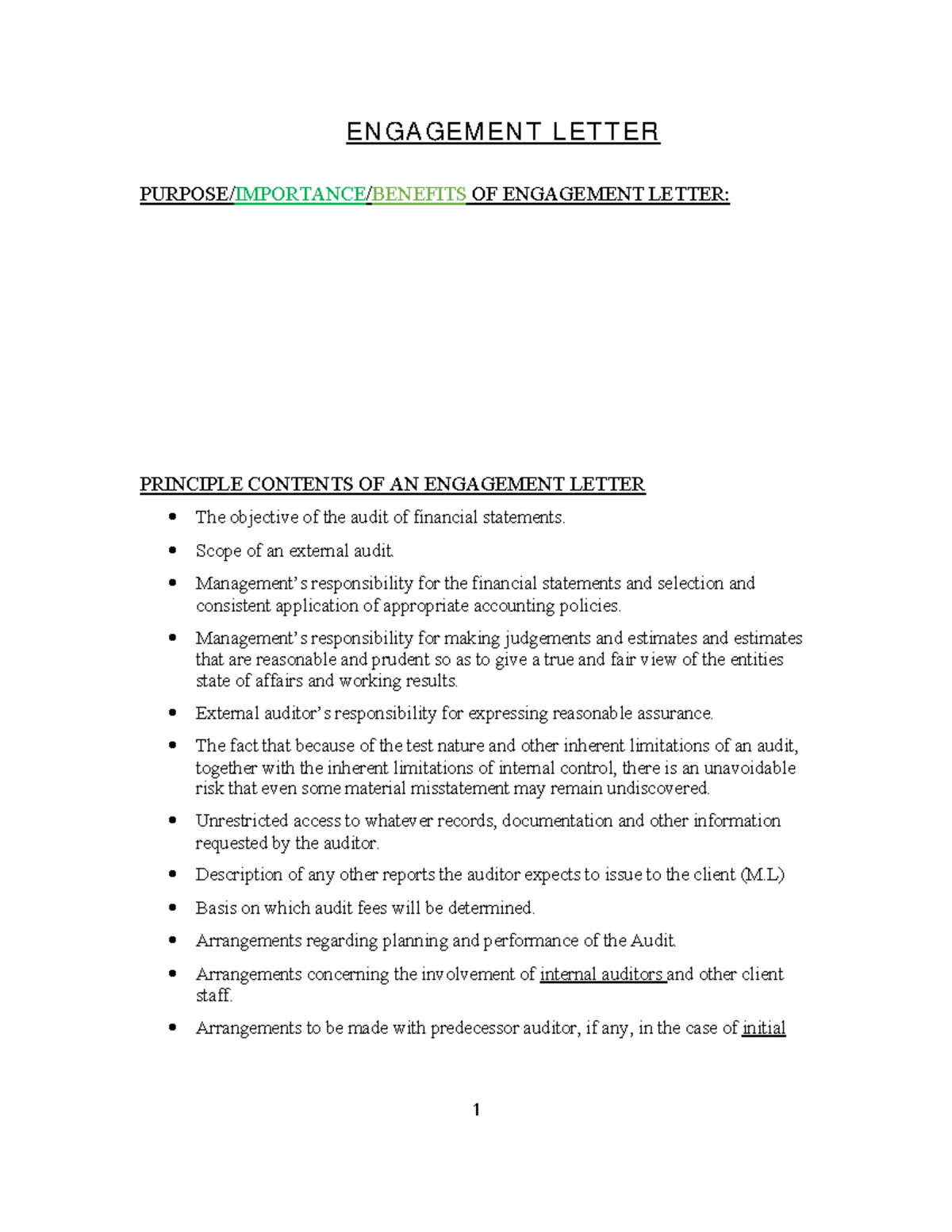 ISA 210 - Comprehensive Guide to Engagement Letters in Auditing - Studocu