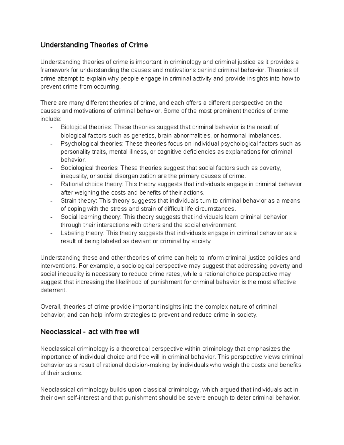 Chapter 5 - Classical and Neoclassical Insights in Crime Theory - Studocu