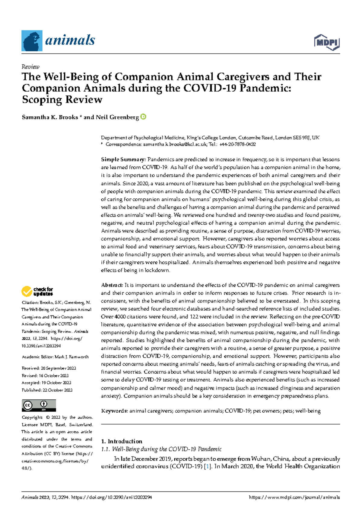 Companion Animal Caregiving during the Pandemic: A Scoping Review ...