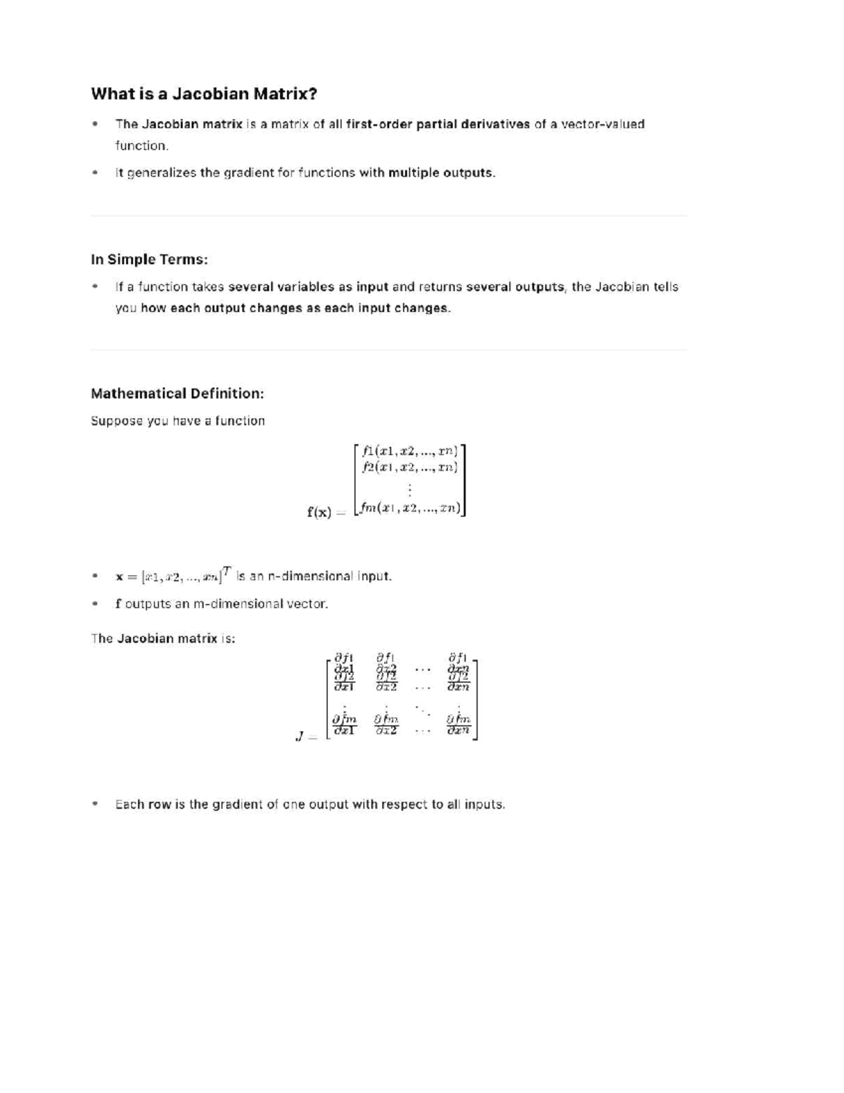 Jacobian and Hessian Matrix Overview for Math 101 - Studocu