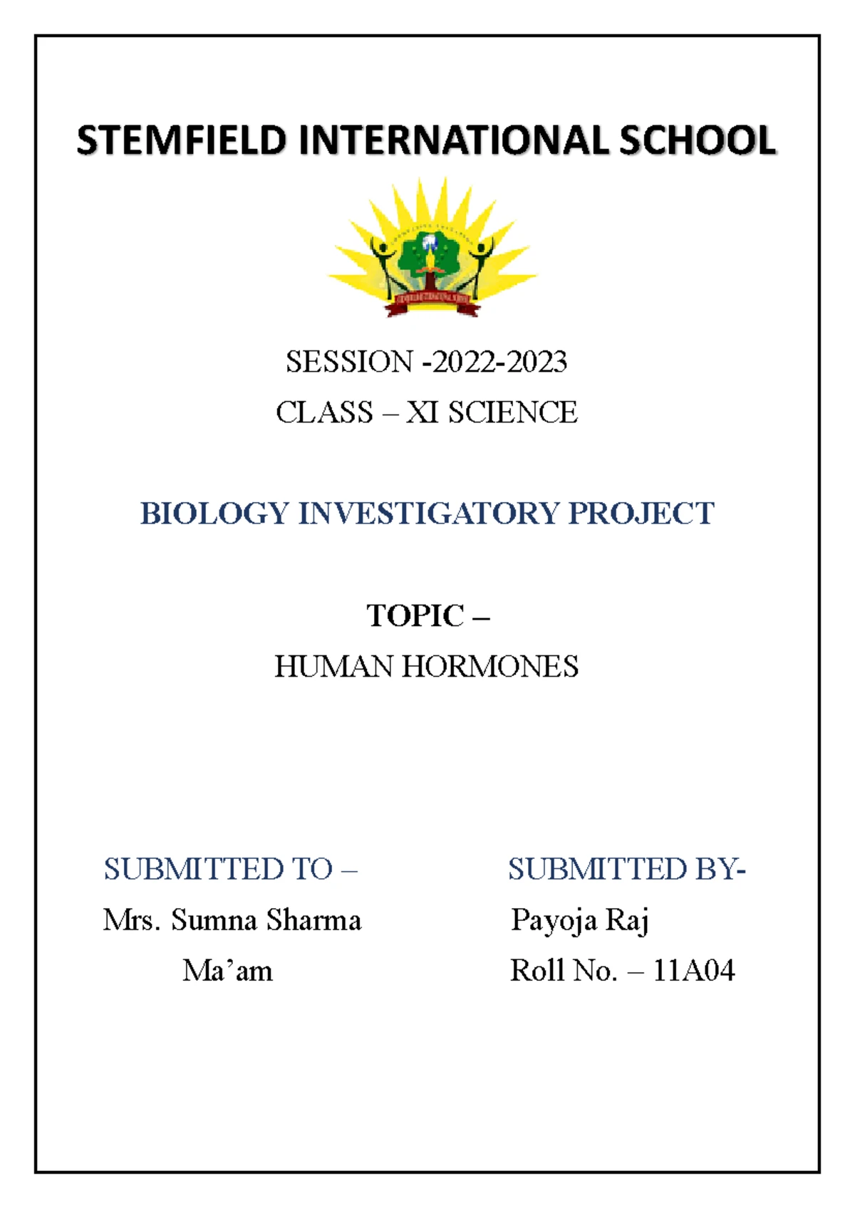 Biology Investigatory Project: Embryology Study (Class 12) - Studocu