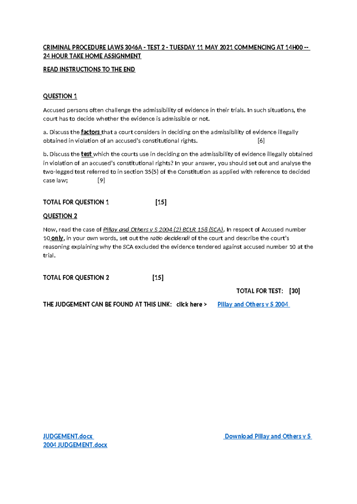 LAWS 3046A TEST 2: Admissibility of Evidence & Case Analysis - Studocu
