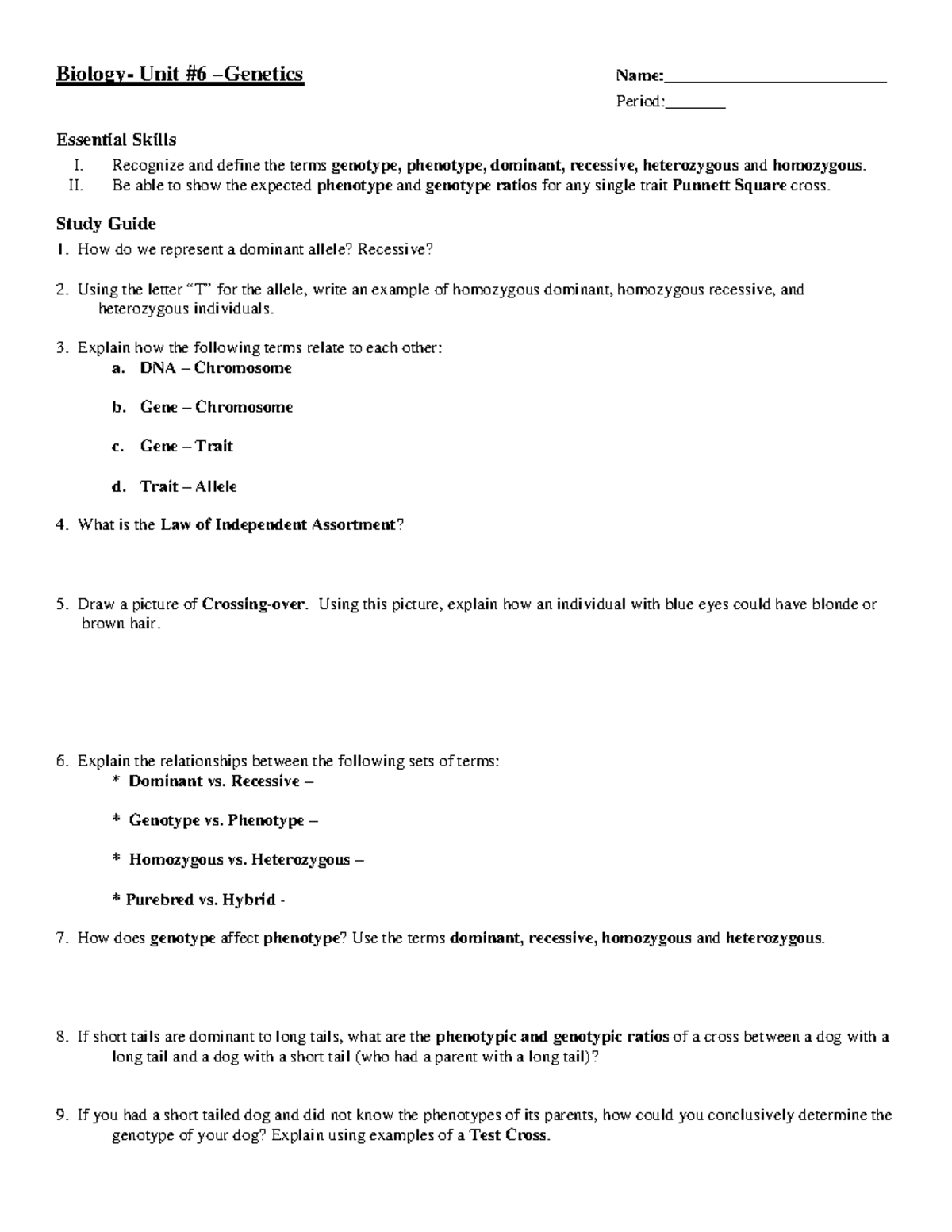 Unit 6 Genetics Study Guide: Essential Skills & Concepts - Studocu