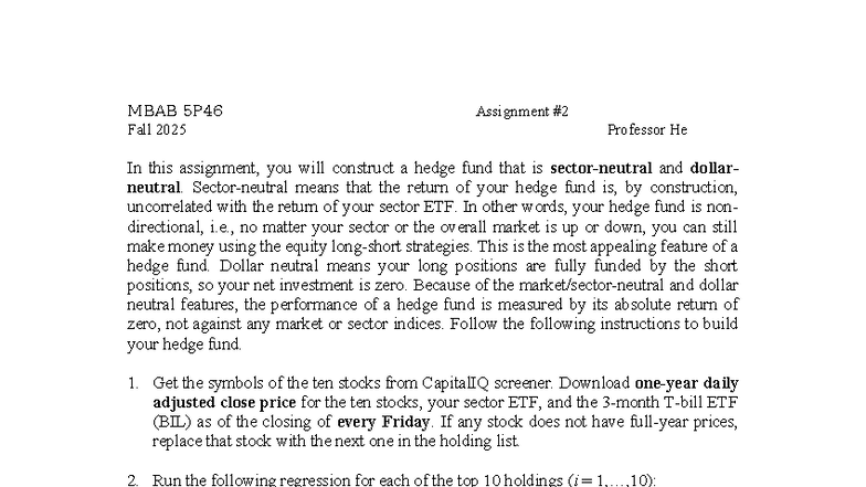 Ass2 - Practice materials - MBAB 5P46 Assignment # Fall 2025 Professor ...