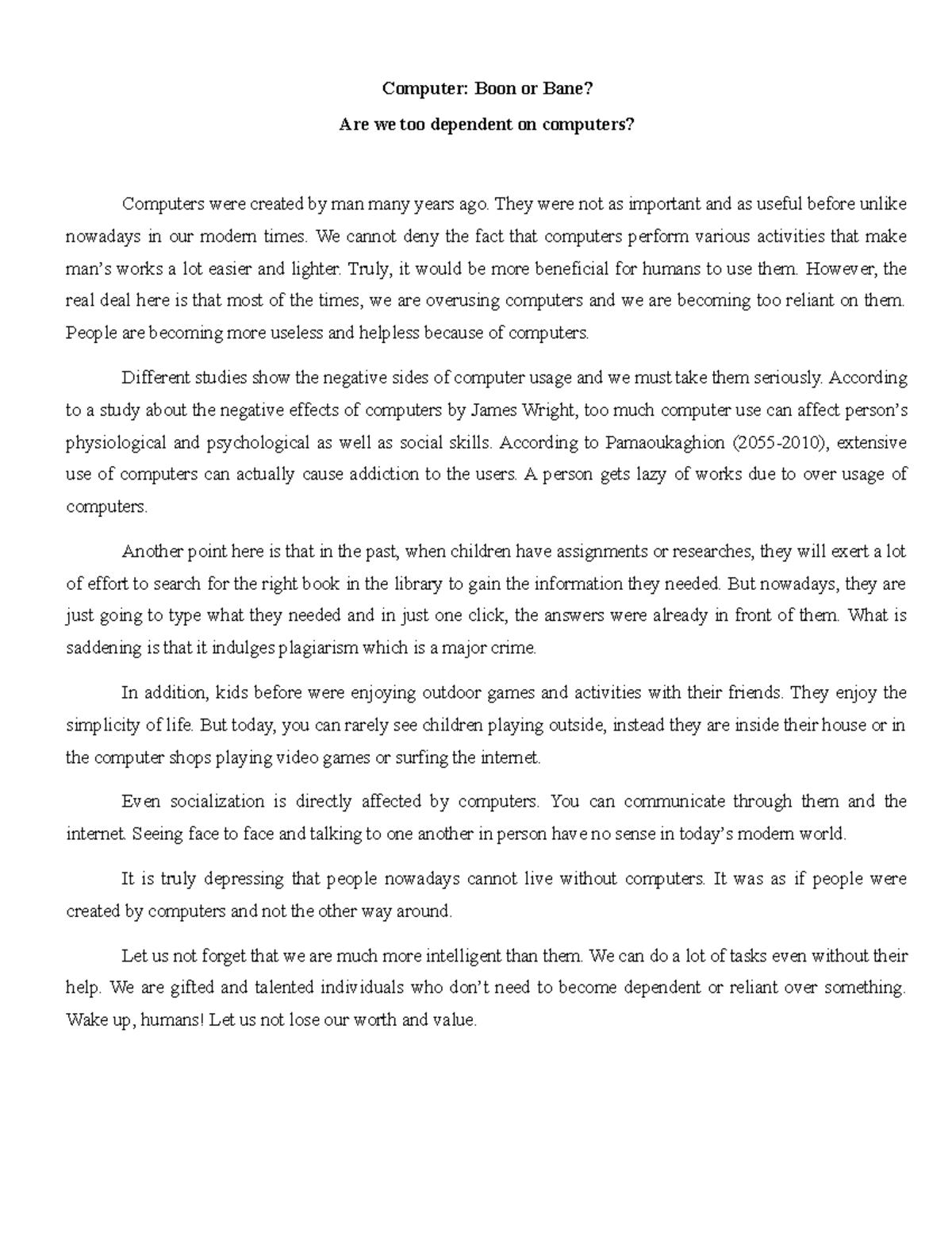 Computers Boon or Bane - An essay about the use of computer and its ...