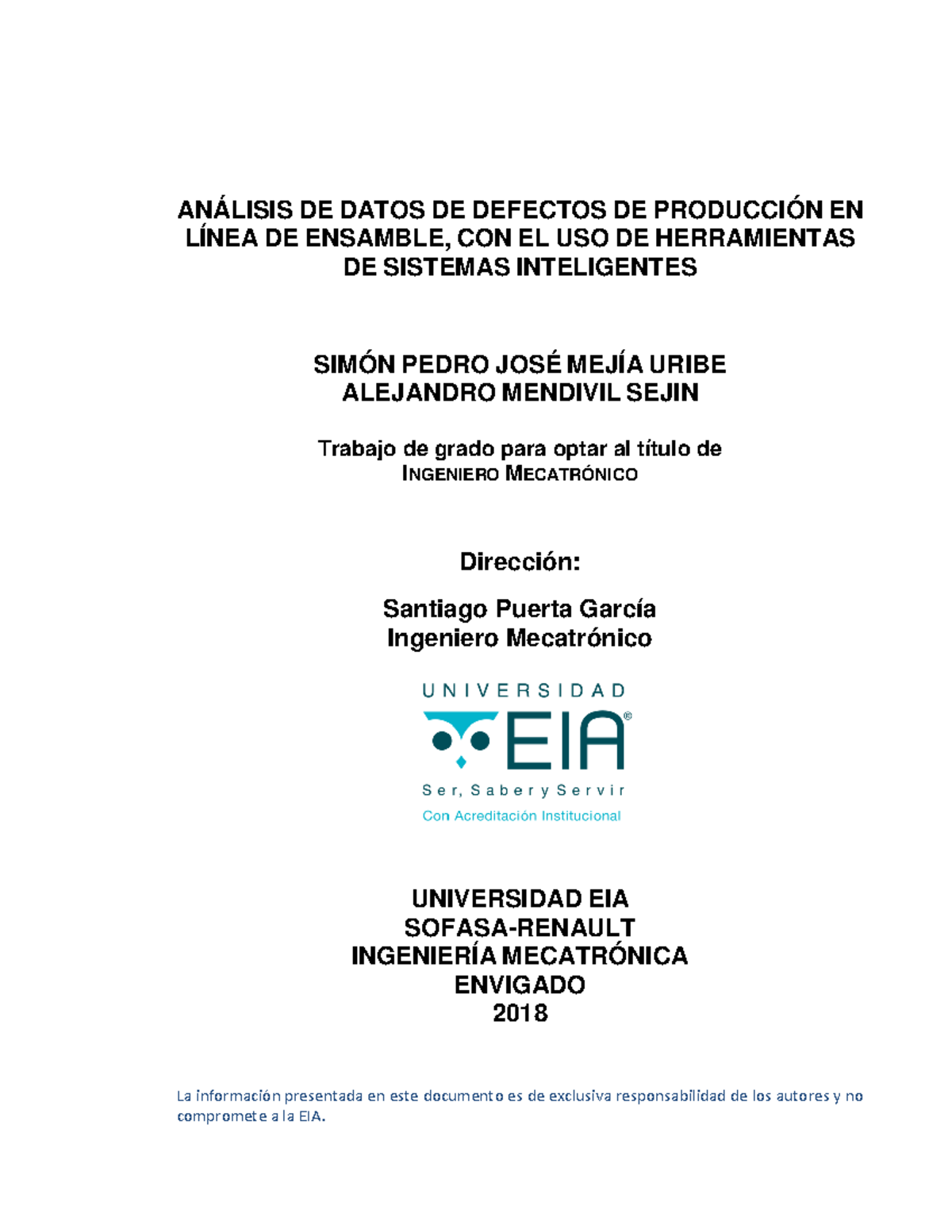 Trabajo de Grado: Análisis de Datos de Defectos en Producción ...