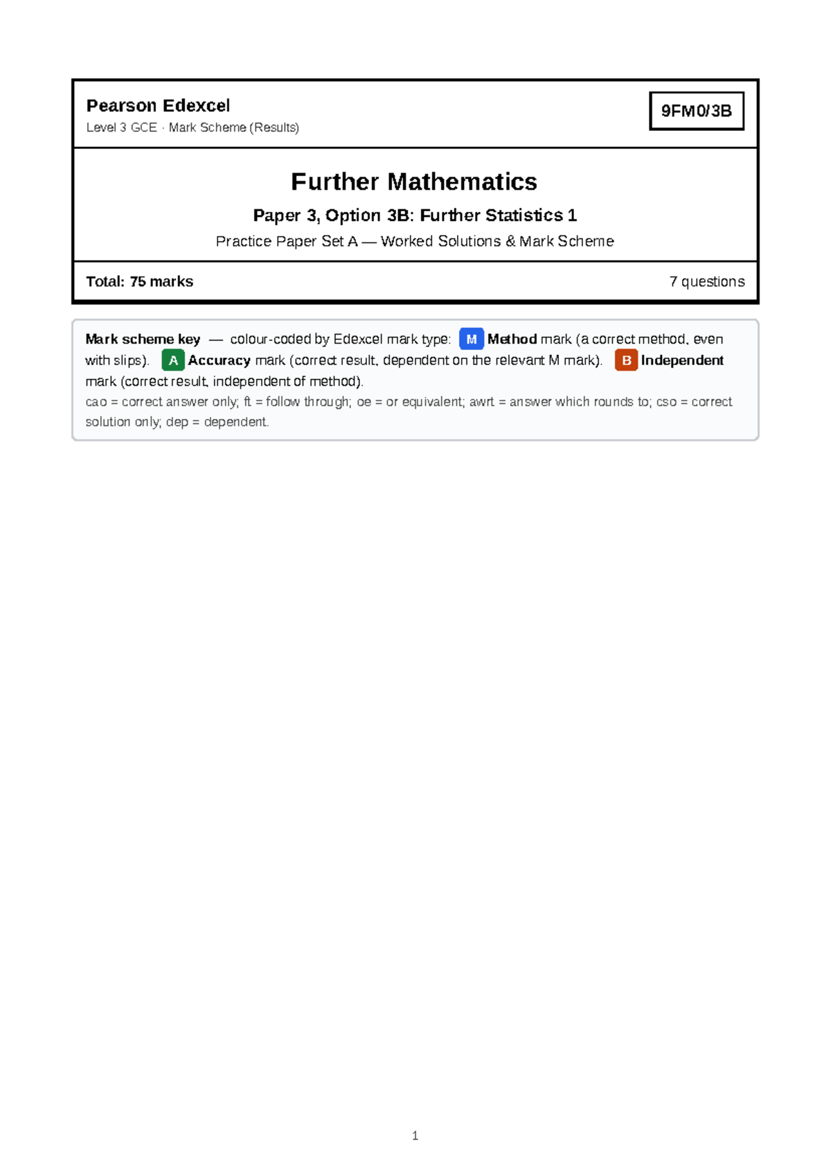FS1 Further Mathematics Paper 3 Practice Solutions Mark Scheme - Studocu