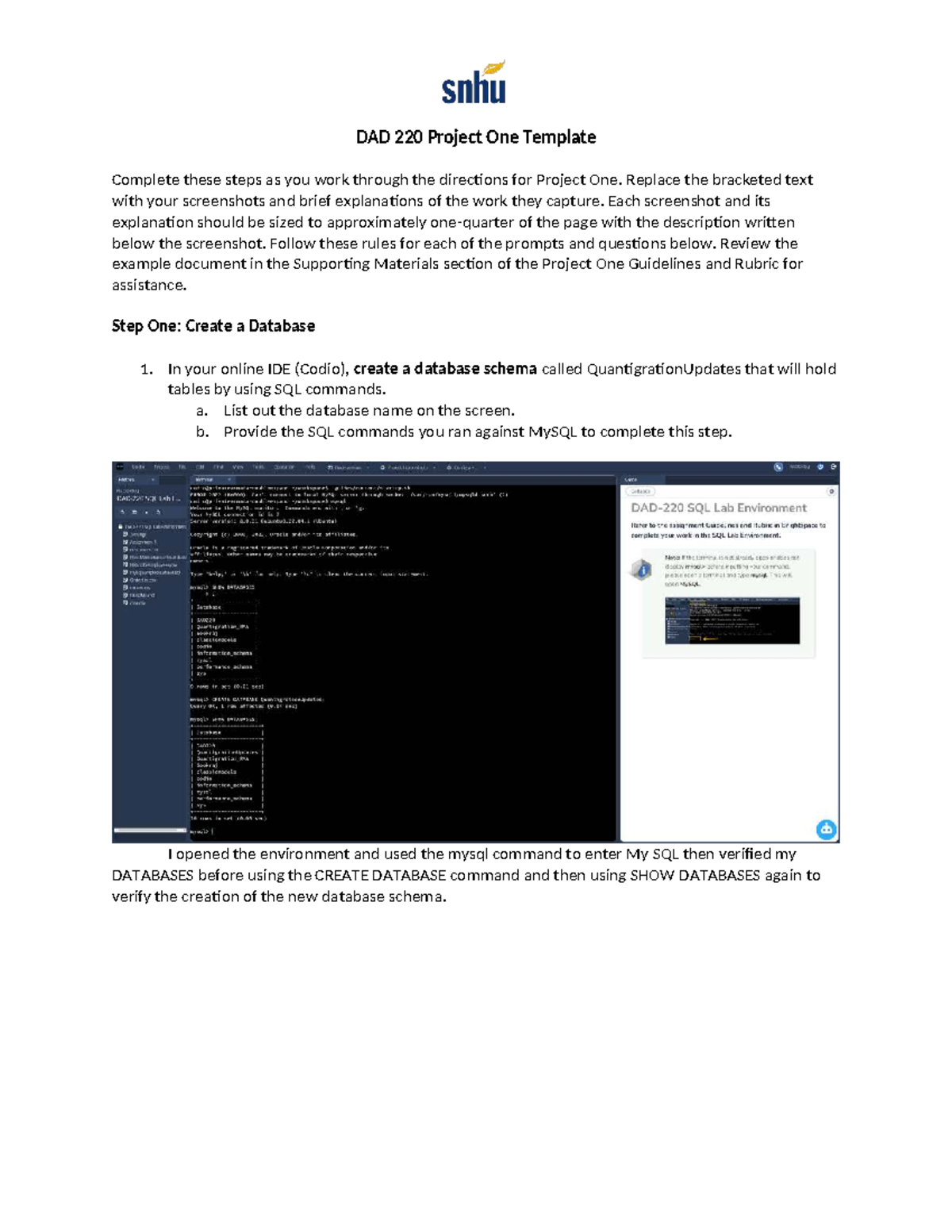 DAD 220 Project One: Database Creation and SQL Queries Guide - Studocu