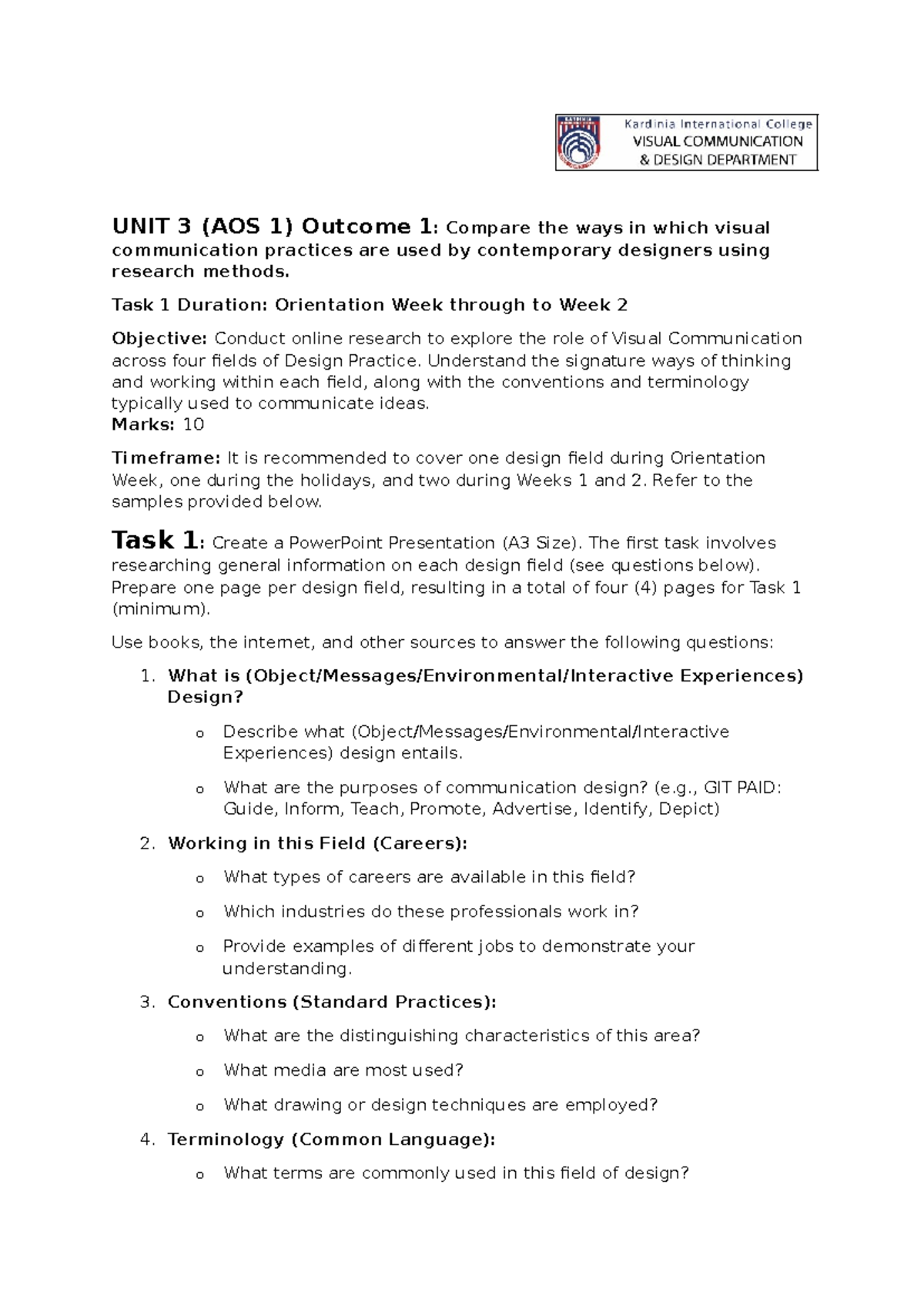 UNIT 3 (AOS 1) Task 1: Visual Communication Practices in Design - Studocu
