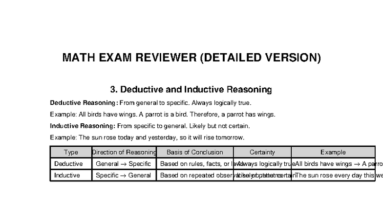Math Exam Reviewer Detailed - MATH EXAM REVIEWER (DETAILED VERSION) 3 ...