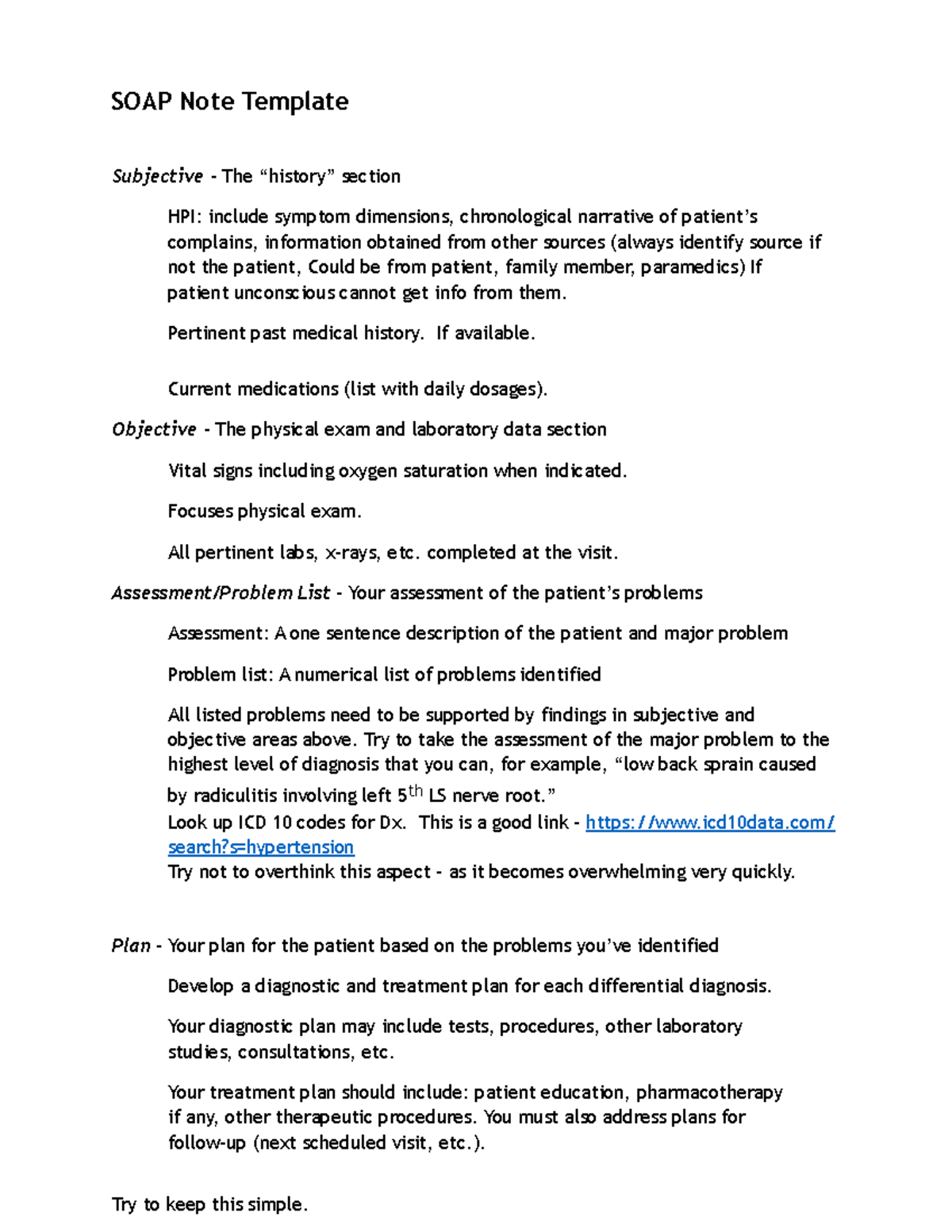 SOAP Note Template for Clinical Assessment and Planning - Studocu