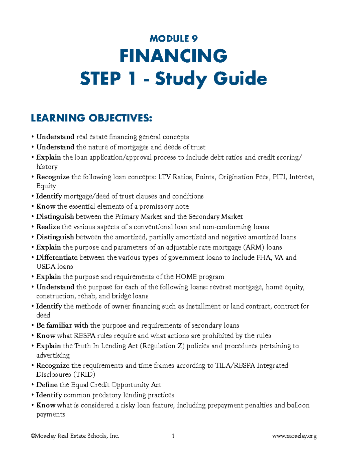 Real Estate Financing Study Guide: Concepts, Loans & Regulatory ...