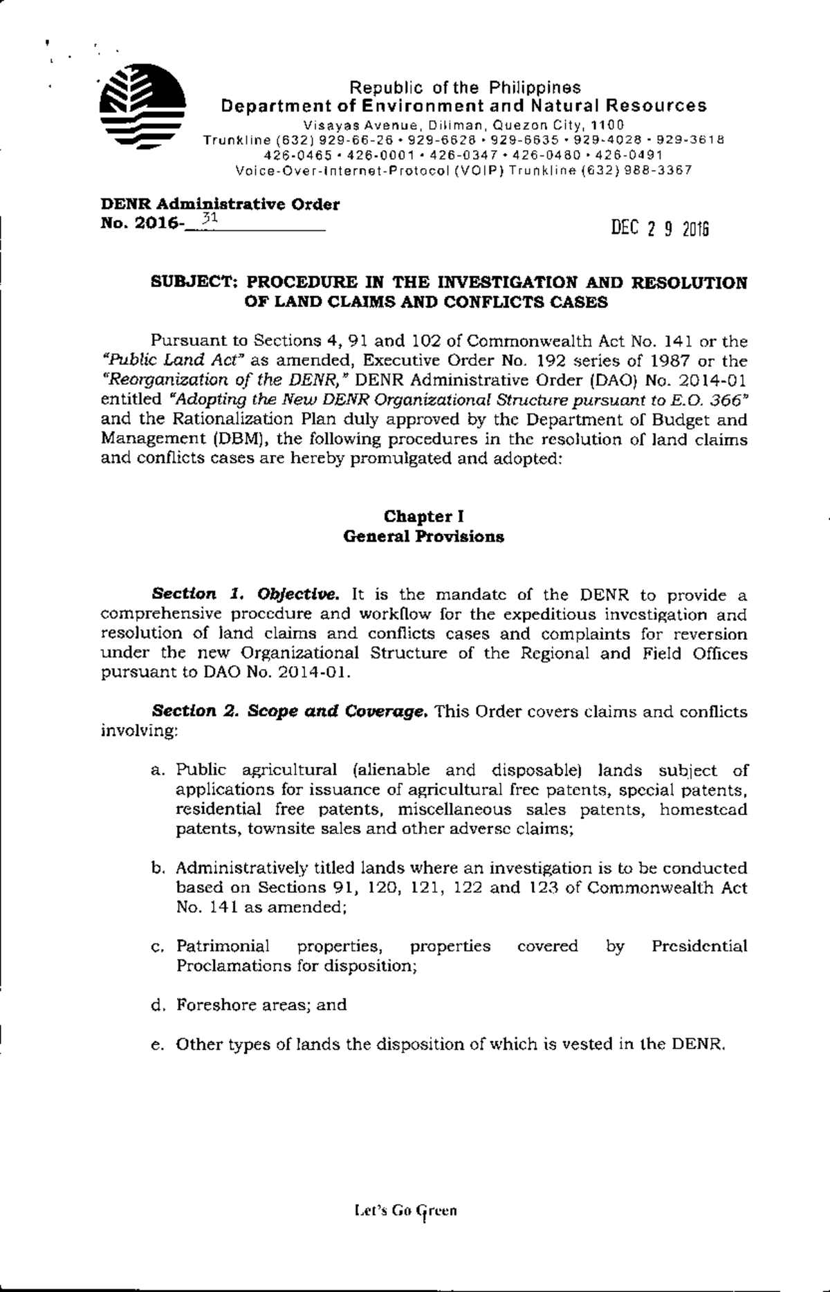 DENR Admin Order 2016-31: Key Regulations and Implications - Studocu