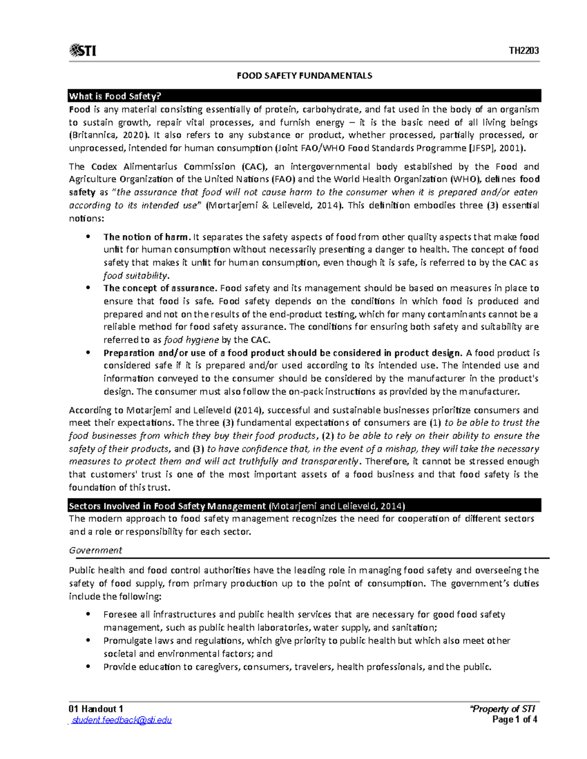 Food Safety Fundamentals Handout 01 - STi Education - Studocu