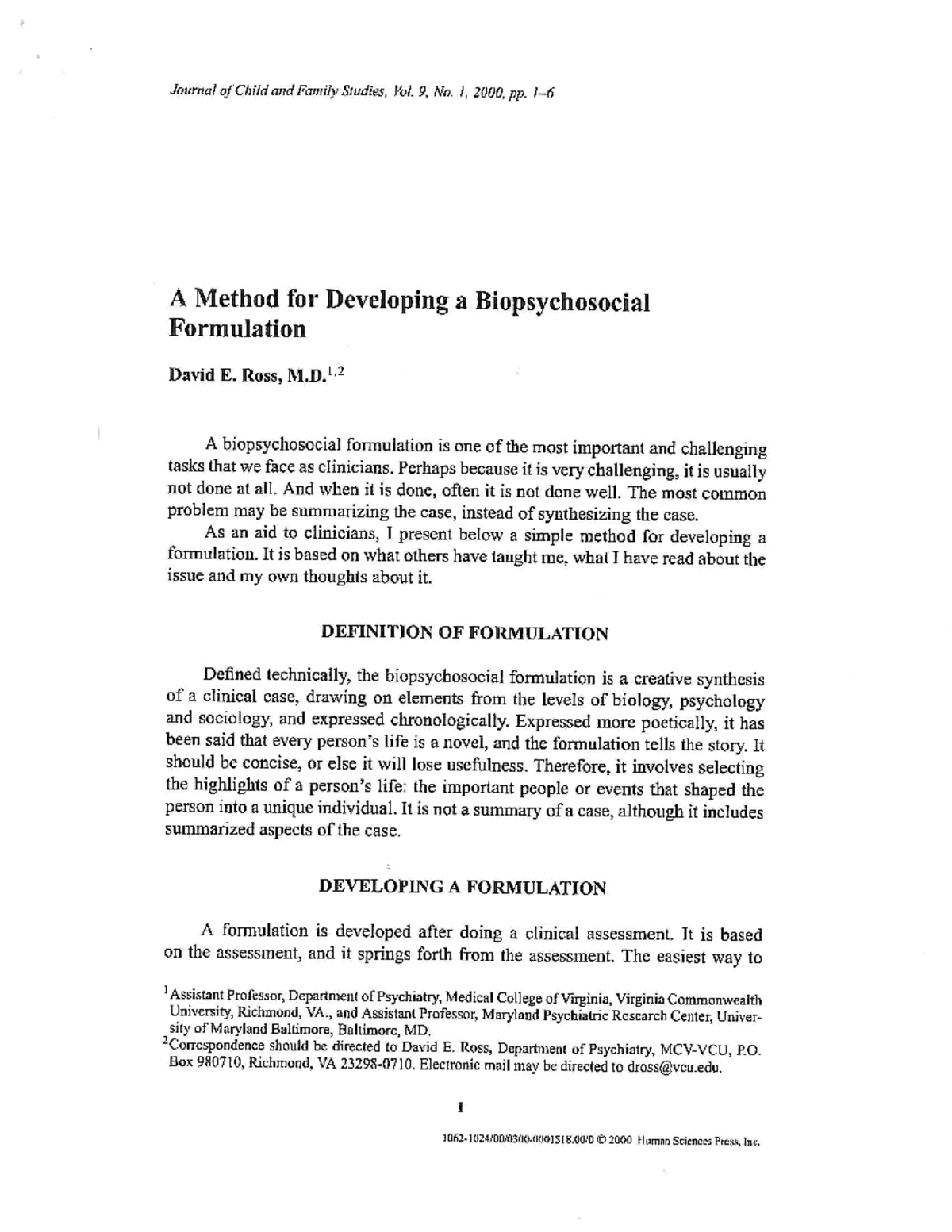 Method for Developing a Biopsychosocial Formulation in Psychiatry - Studocu