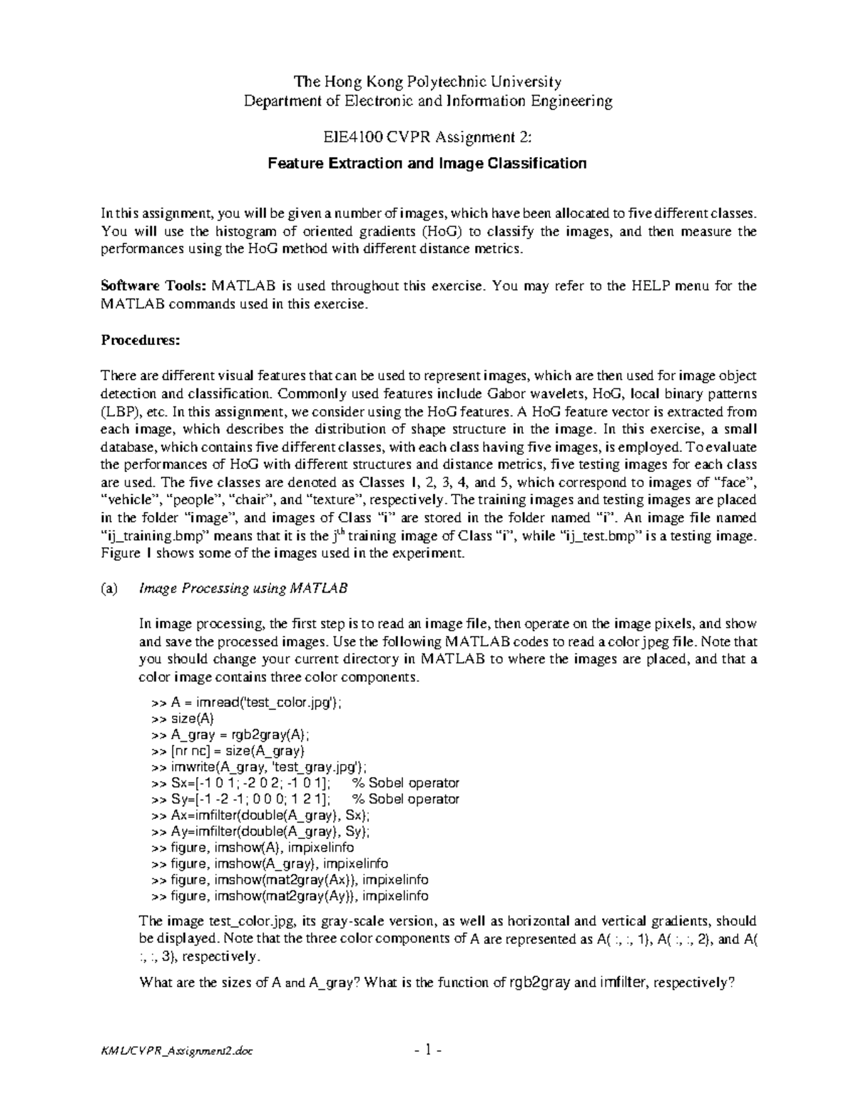 EIE4100 CVPR Assignment 2: HoG Feature Extraction & Classification ...