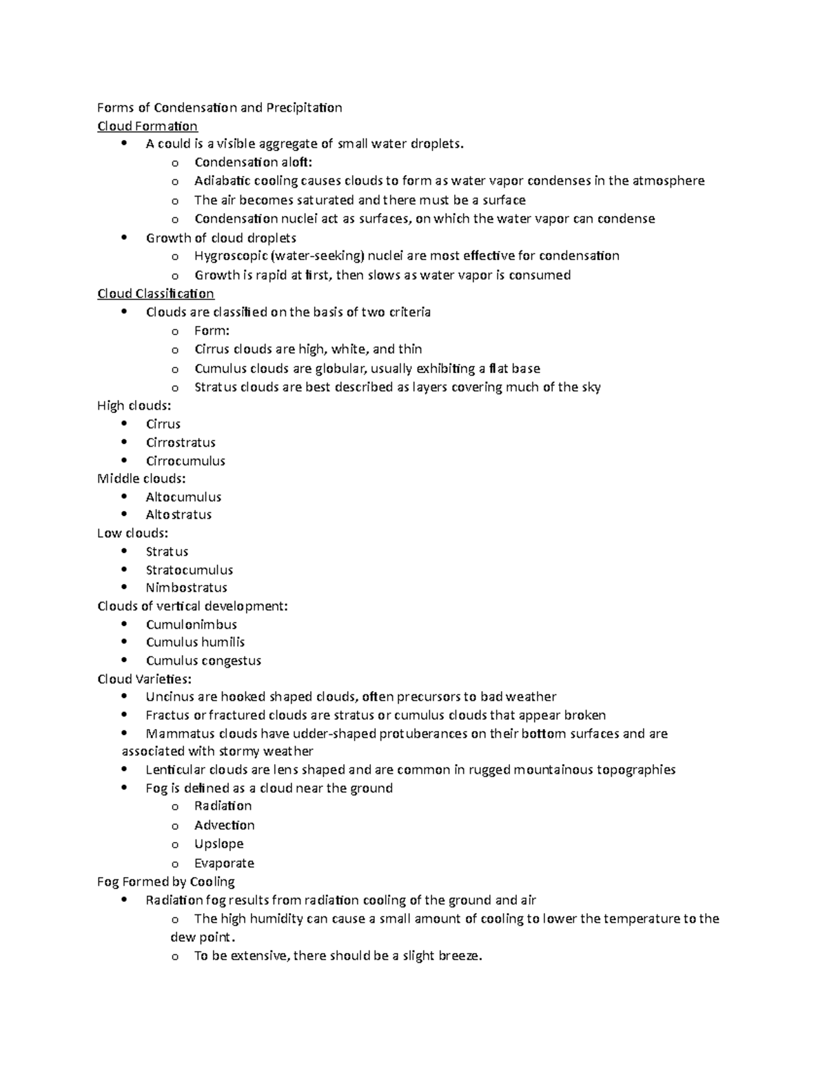 Weather and Climate Notes October 2018 - Forms of Condensation and ...