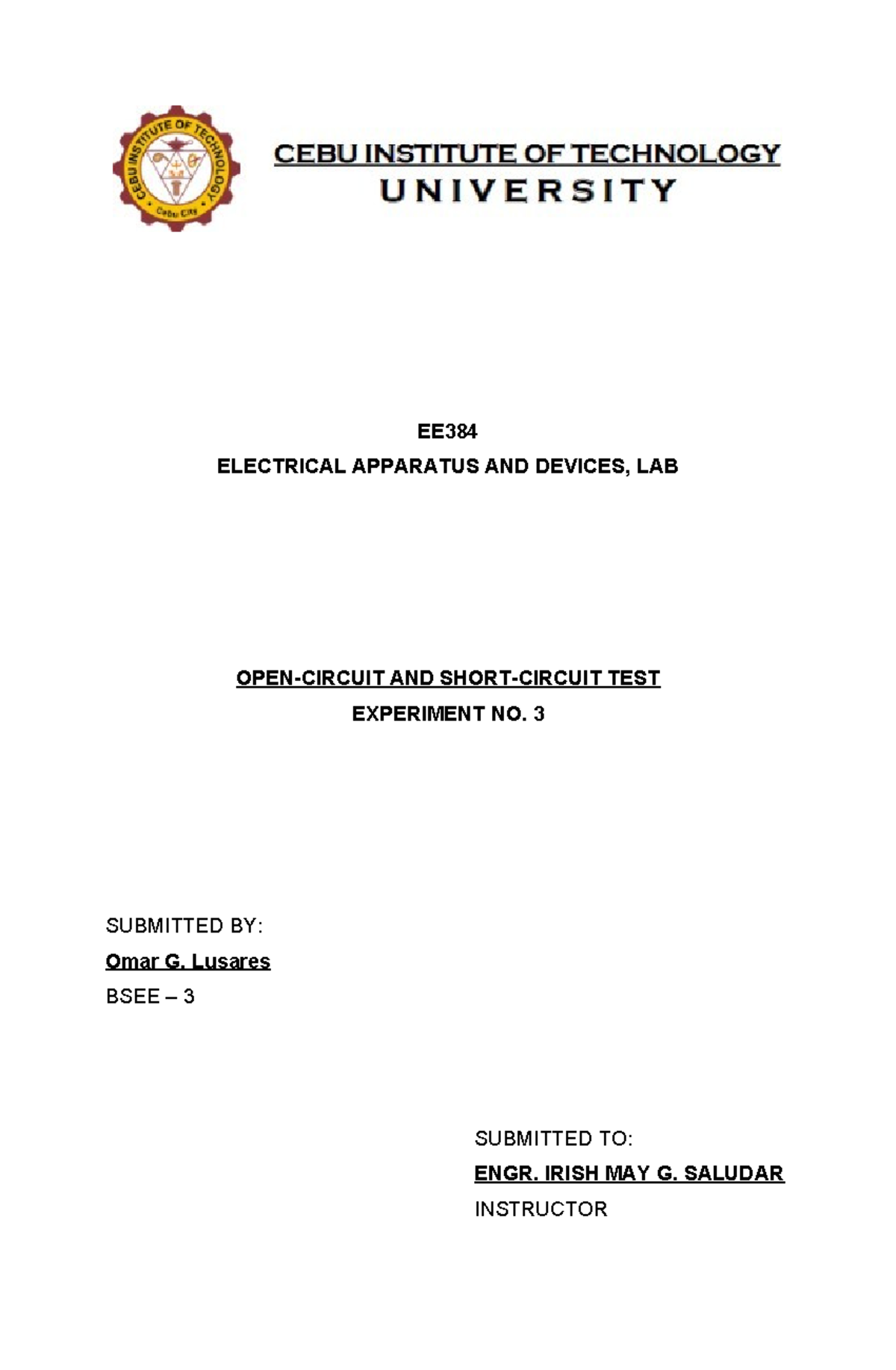 EXPT 3 FP - Front Page - EE ELECTRICAL APPARATUS AND DEVICES, LAB OPEN ...